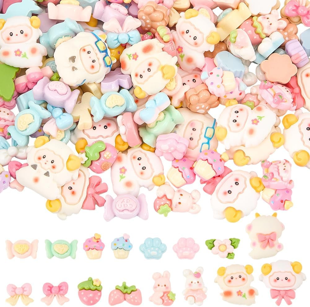 120Pcs 6 Styles Animal Flatback Charms Strawberry Cabochons Cute ...