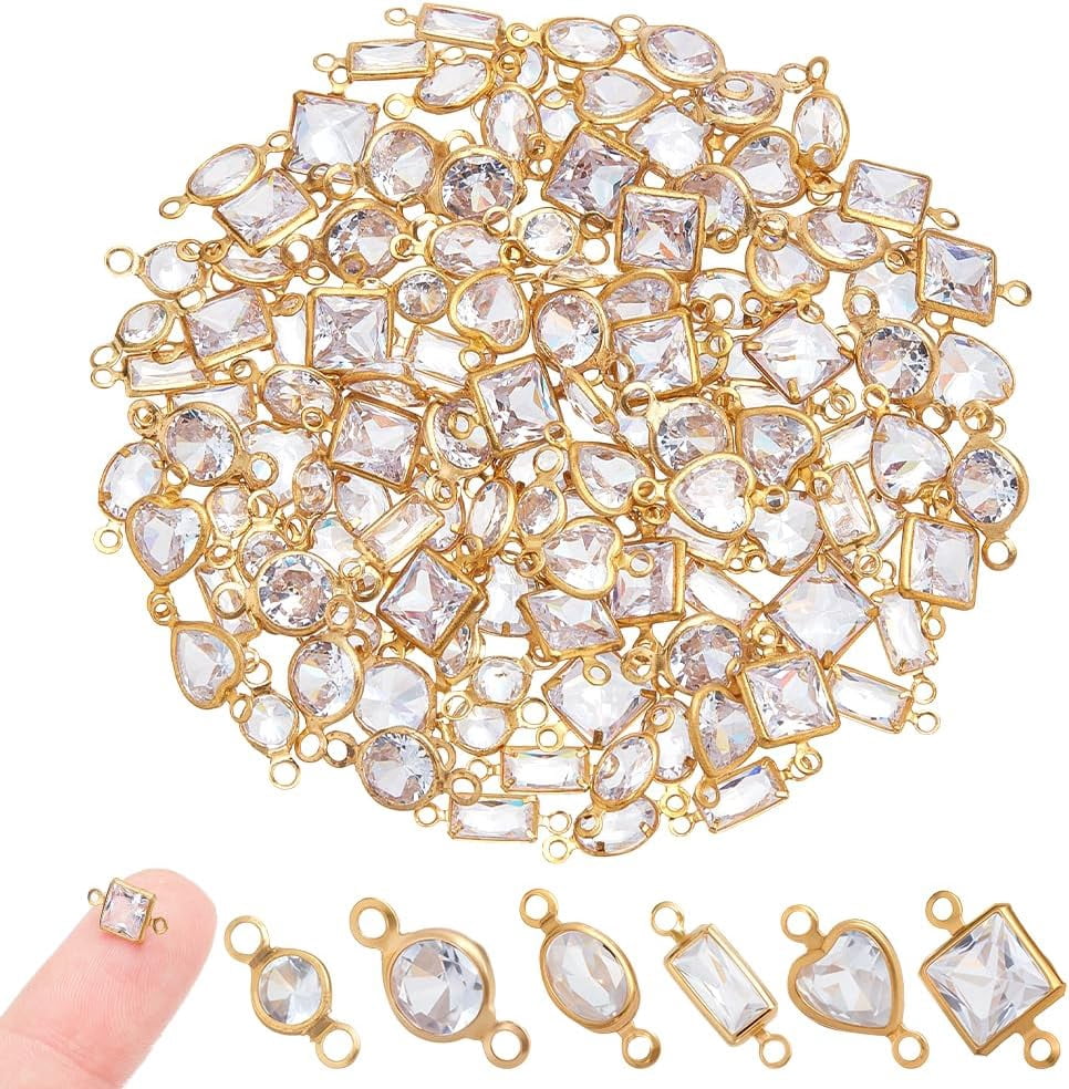 120Pcs 6 Styles Cubic Zirconia Link Beads Brass Micro Pave Beads ...