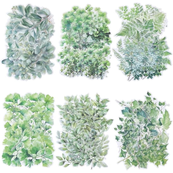 120Pcs 6 Styles Leaf PET Decorative Stickers for DIY Scrapbooking Green ...