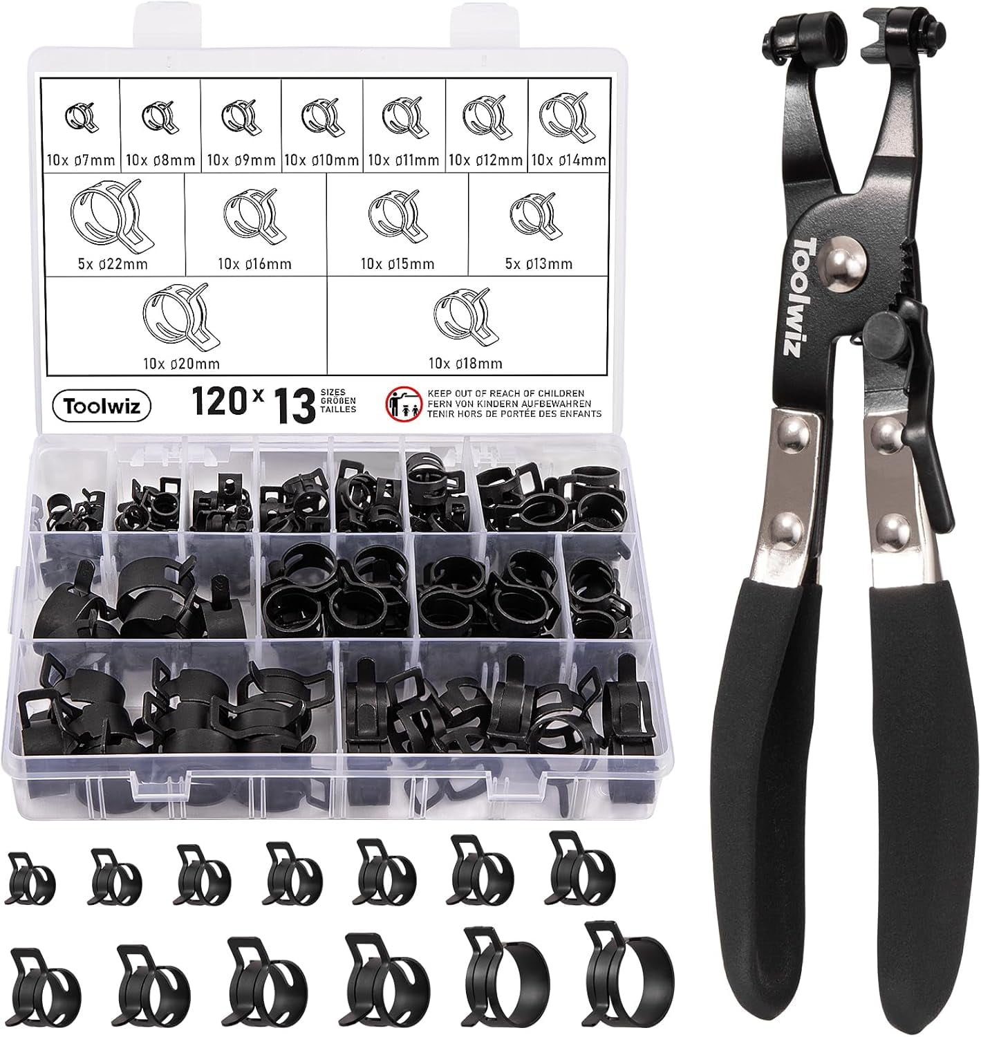 120Pcs 7-22mm Spring Hose Clamps with Swivel Hose Clamp Pliers, 13 ...