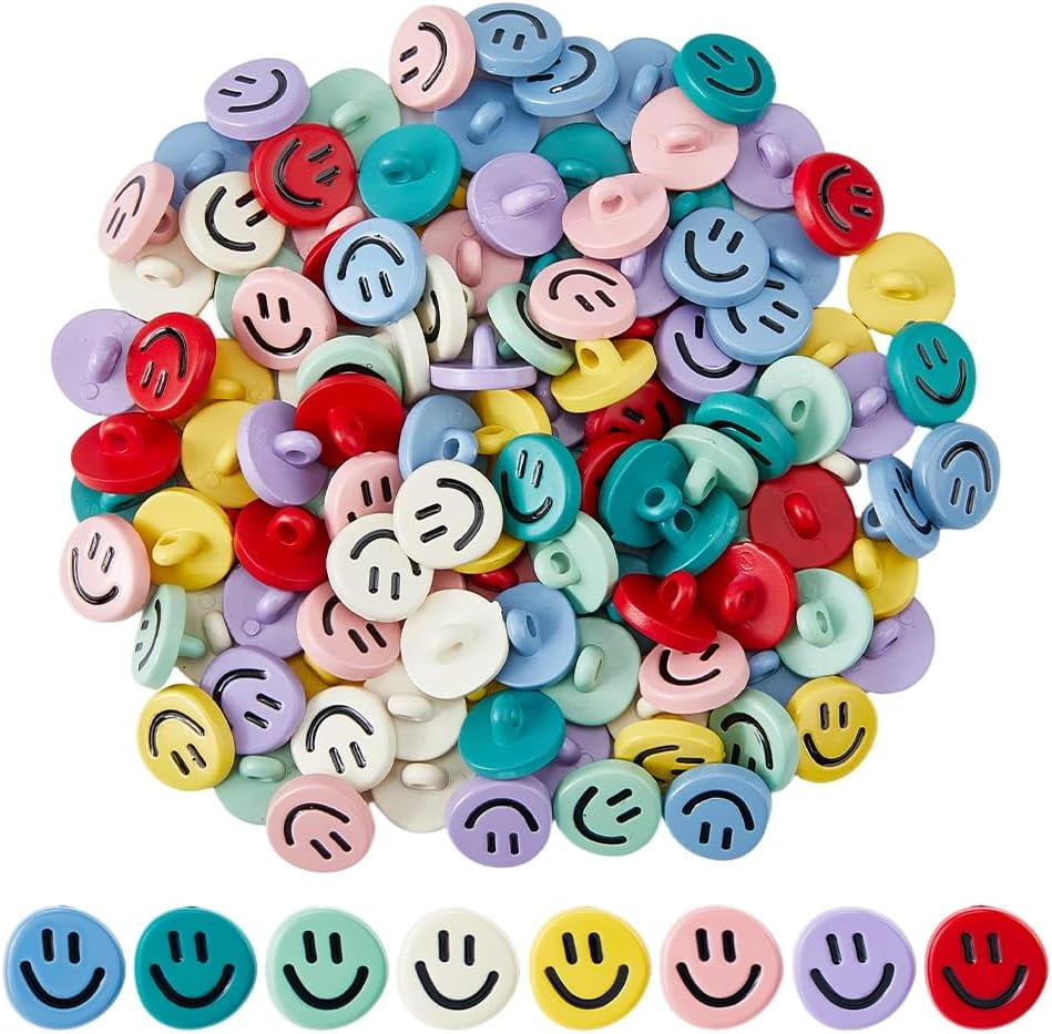 120Pcs 8 Colors Sewing Buttons Happy Face Clothes Shank Button 13.5mm ...