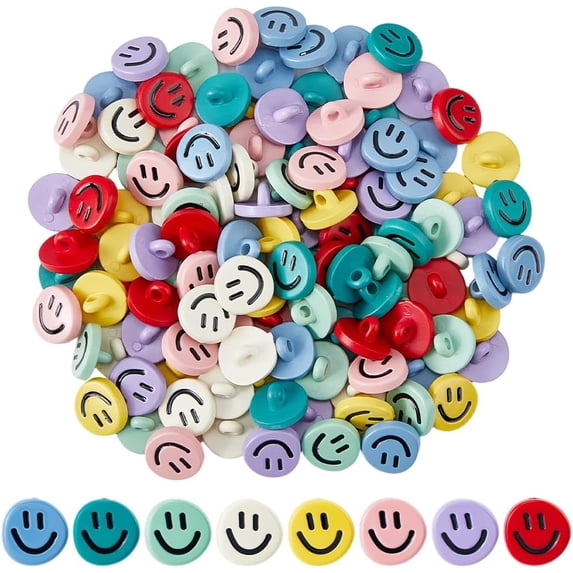 120Pcs 8 Colors Sewing Buttons Happy Face Clothes Shank Button 13.5mm ...