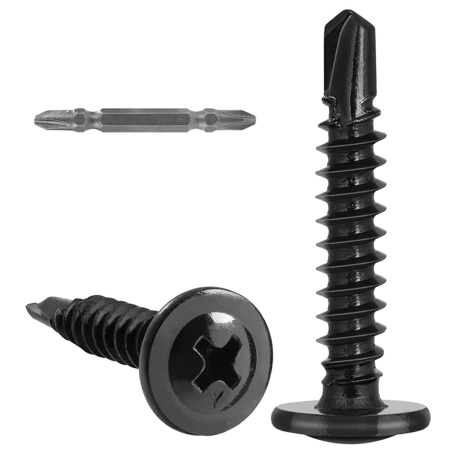 120Pcs #8 x 1-1/2" Self Drilling Screws for Metal,410 Stainless Steel Black Zinc Plated,Self ...