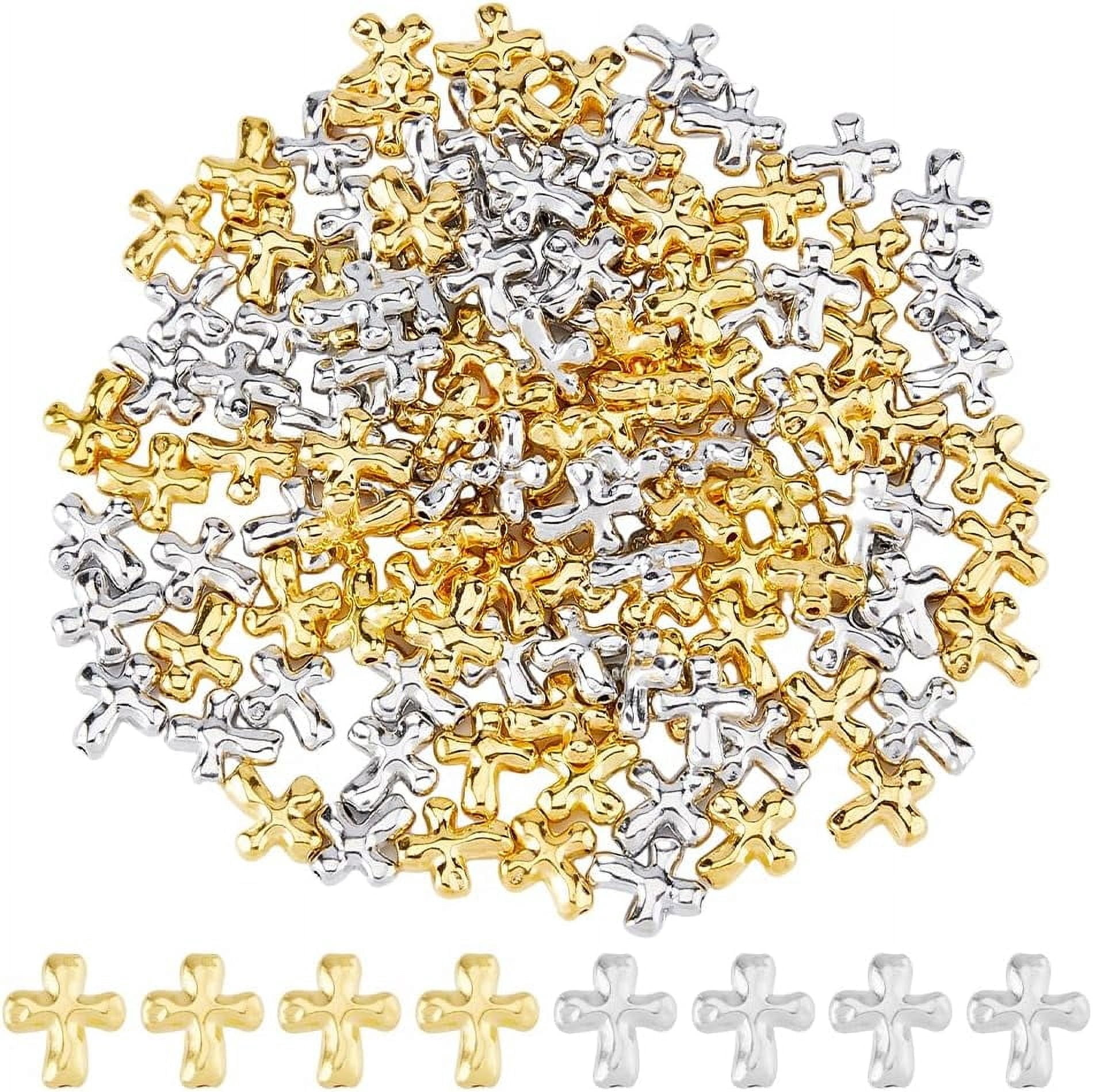 120Pcs Alloy Cross Beads 2 Colors Crucifix Cross Beads Gold Platinum ...