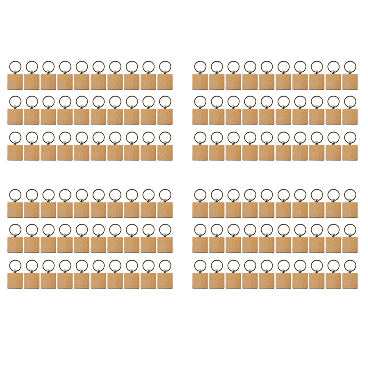 120Pcs Blank Square -Shaped Wooden Keychain DIY Wood Keychains Key Tags ...