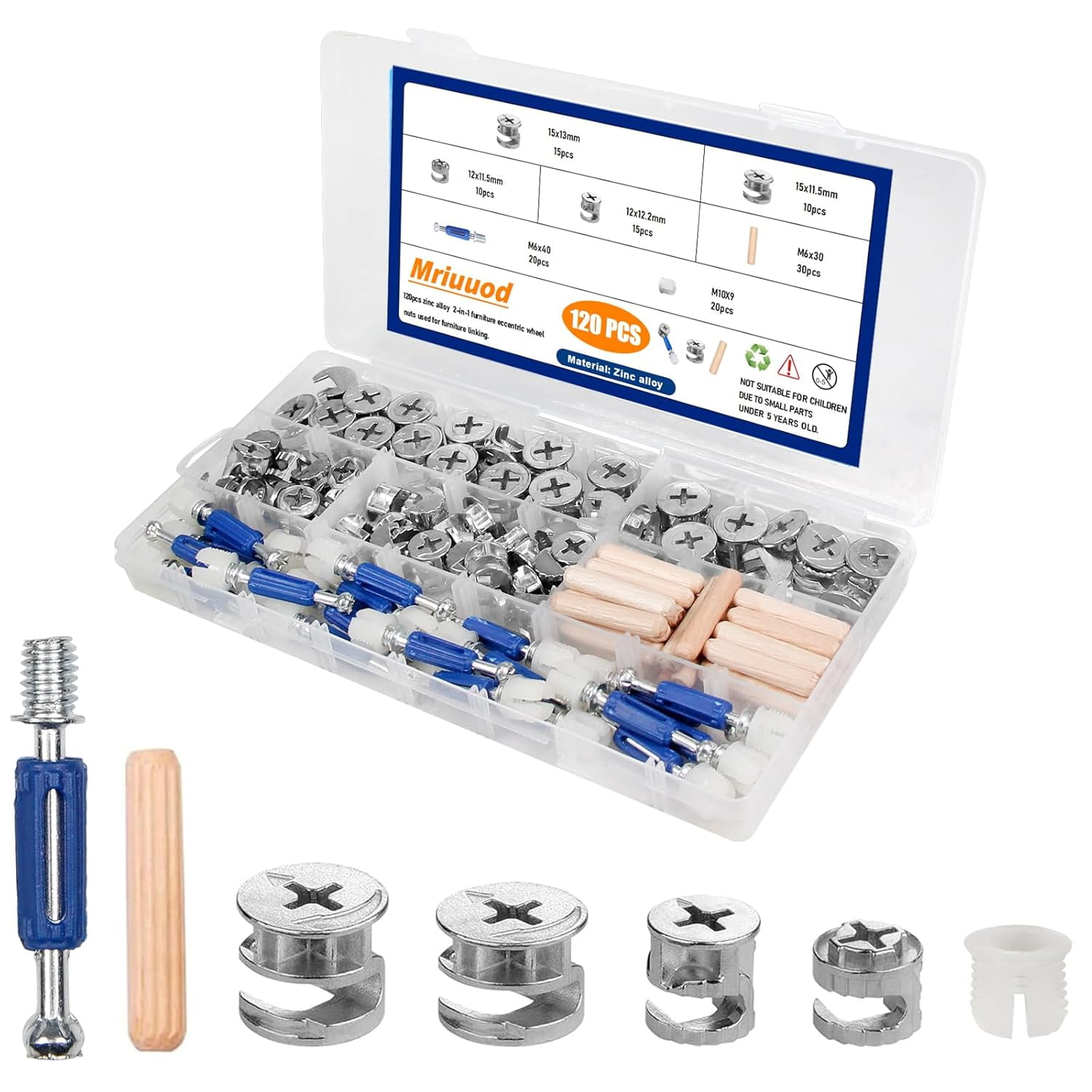 120Pcs Cam Lock for Furniture Assortment Kit, 3 in 1 Eccentric Hardware ...