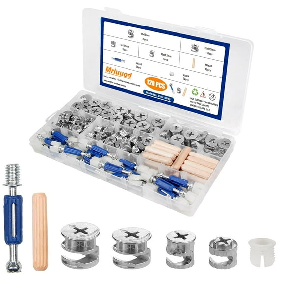 120Pcs Cam Lock for Furniture Assortment Kit, 3 in 1 Eccentric Hardware ...