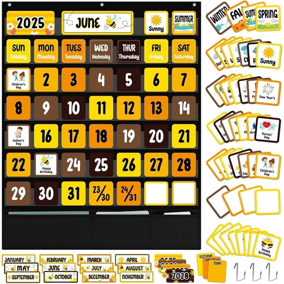 120Pcs Classroom Calendar Pocket Chart Bee Calendar Bulletin Board Set ...