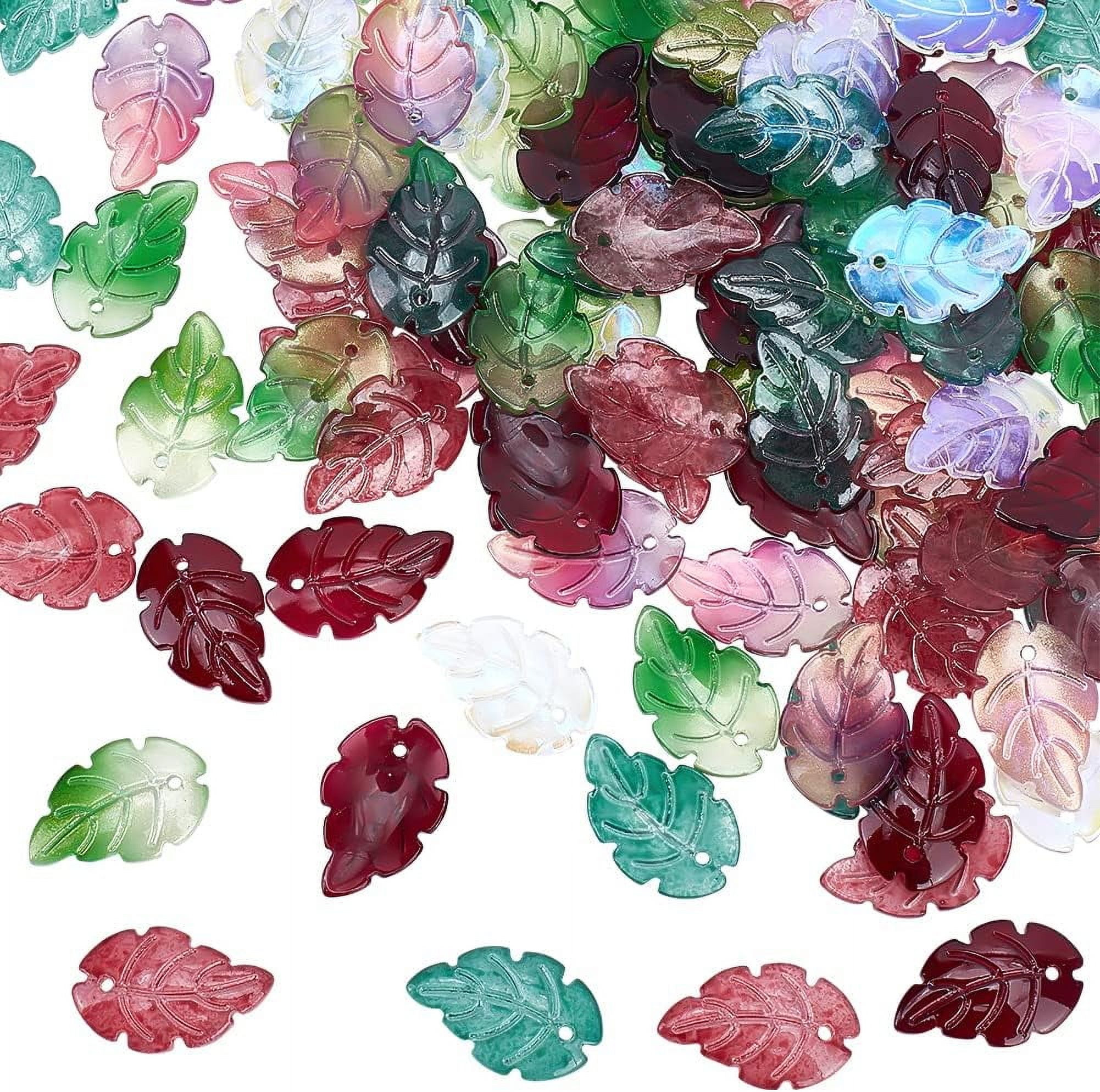 120Pcs Clear Glass Leaf Pendants Randomly Mixed Color Transparent ...