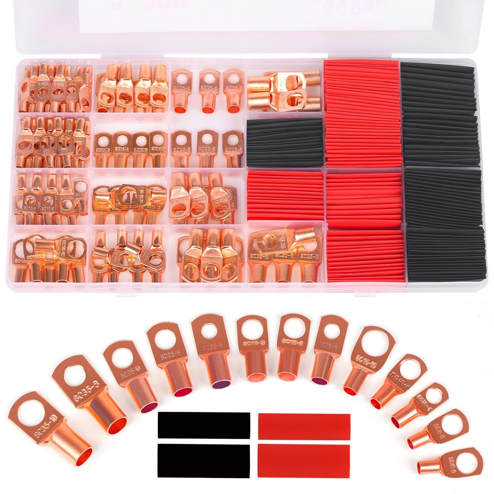 120Pcs Copper Wire Lugs with Heat Shrink Set Eyelets Ring Terminals ...