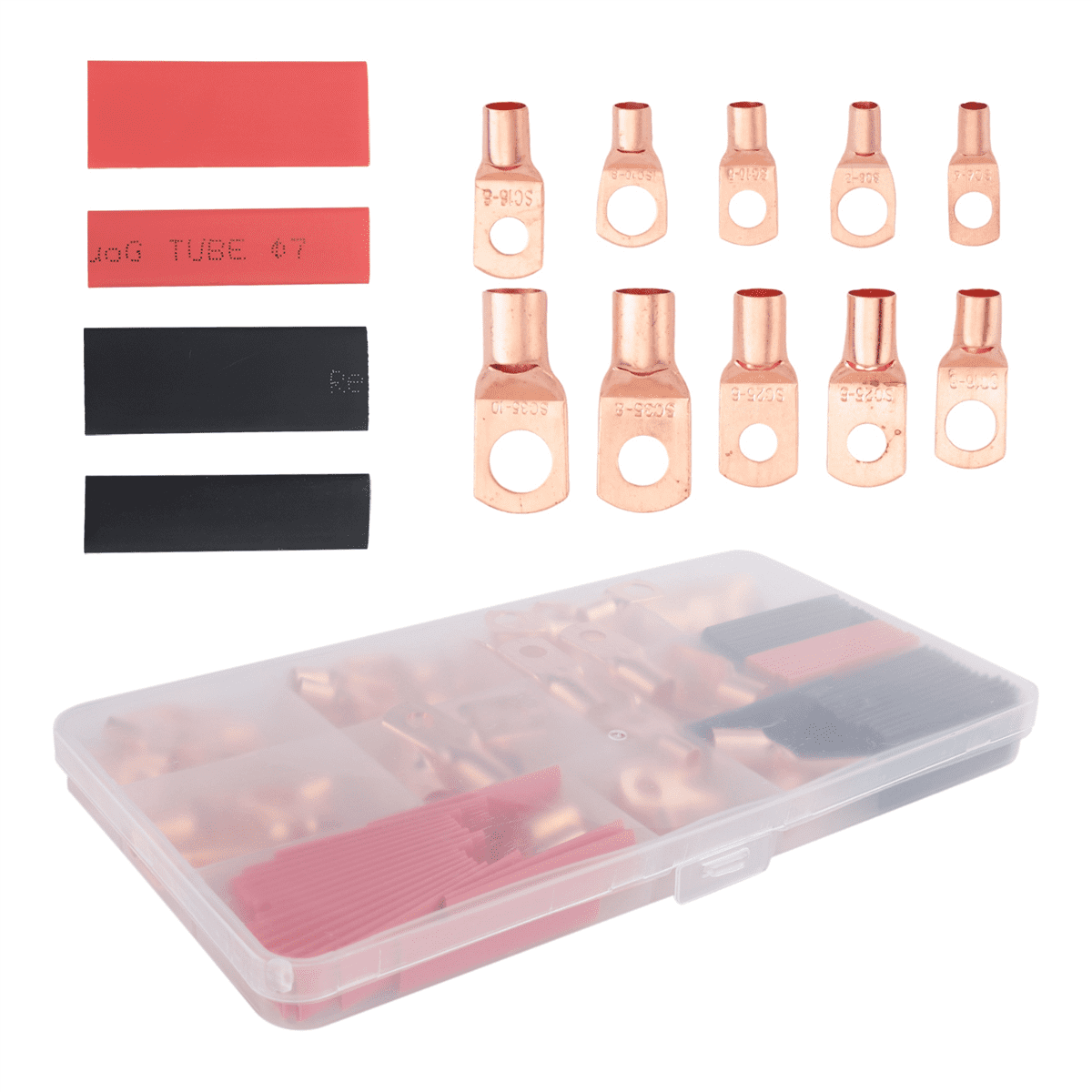 120Pcs Copper Wire Terminal Connectors, AWG 2 4 6 8 10 12 Ring Lug Kit ...