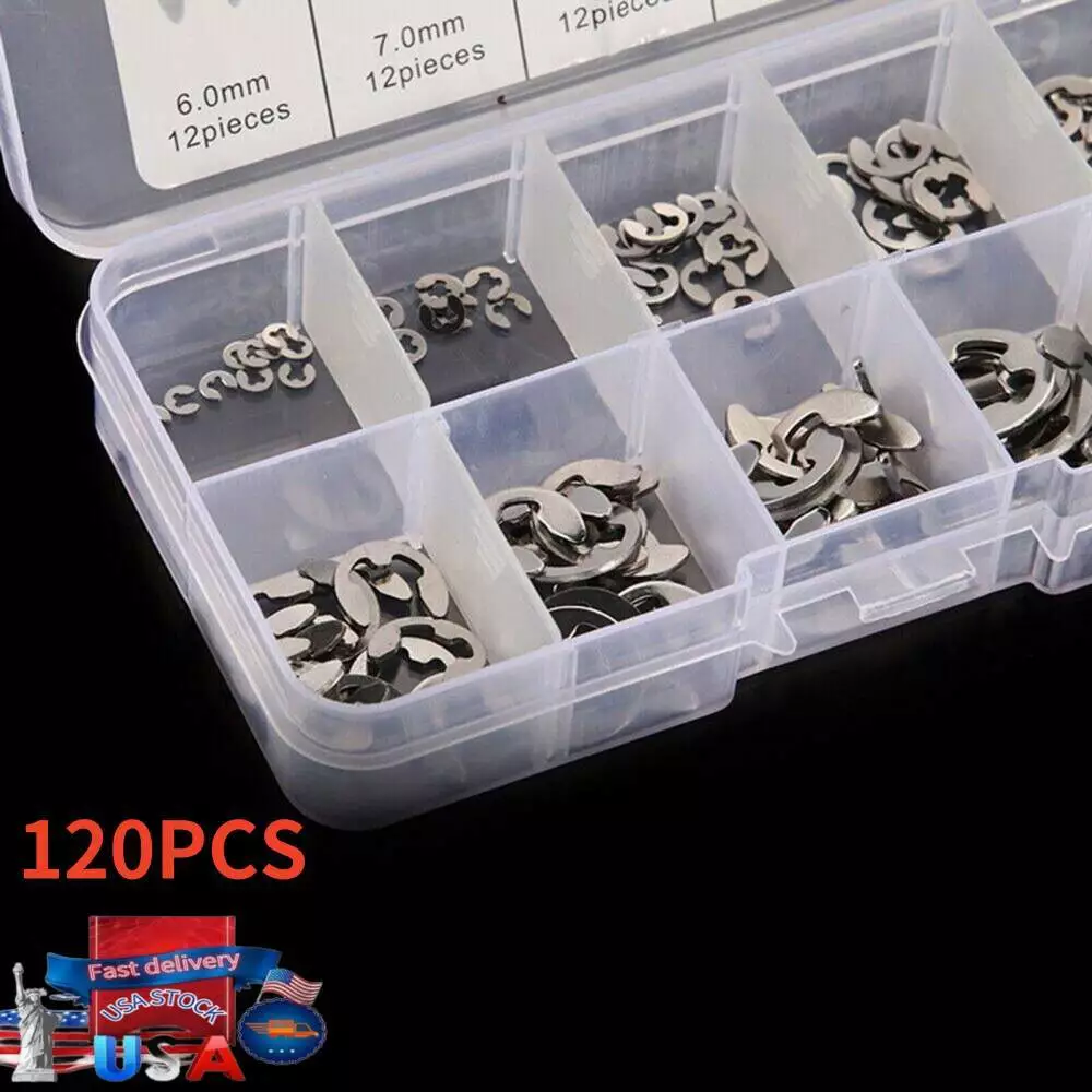 120Pcs E Clips C Circlip Stainless Steel Kit Retaining Ring Assorted 1. ...