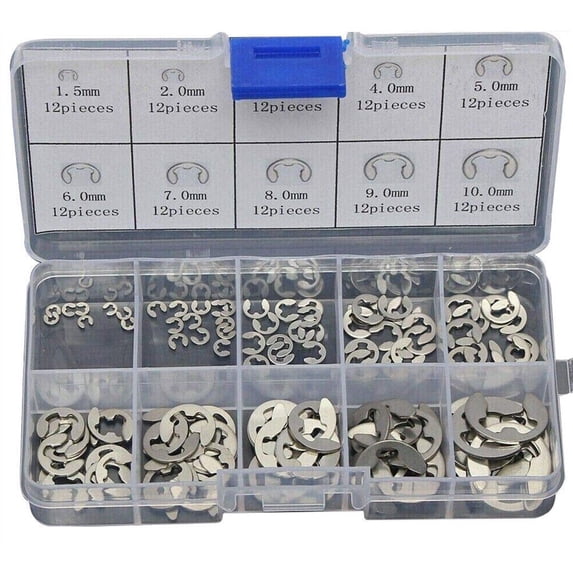 120Pcs E-Clips C Clips Stainless Steel Kit Retaining Ring Snap Internal ...