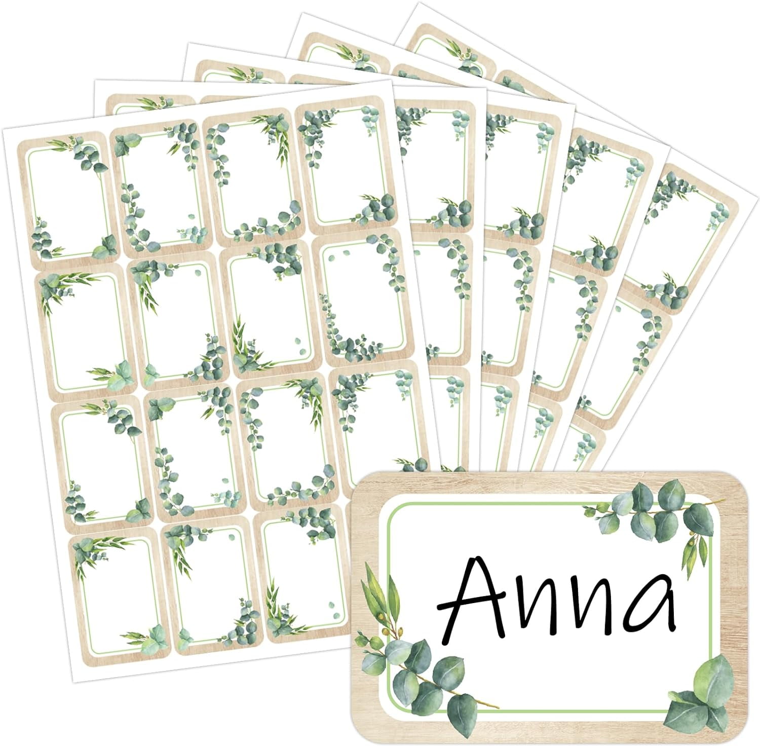 120Pcs Eucalyptus Name Tags Sticker Classroom Decorations Greenery Self ...