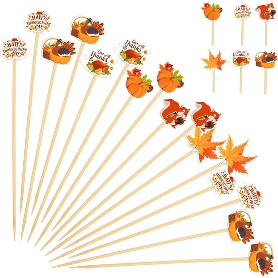 120Pcs Fall Thanksgiving Cocktail Picks-4.7IN Fancy Toothpicks for ...