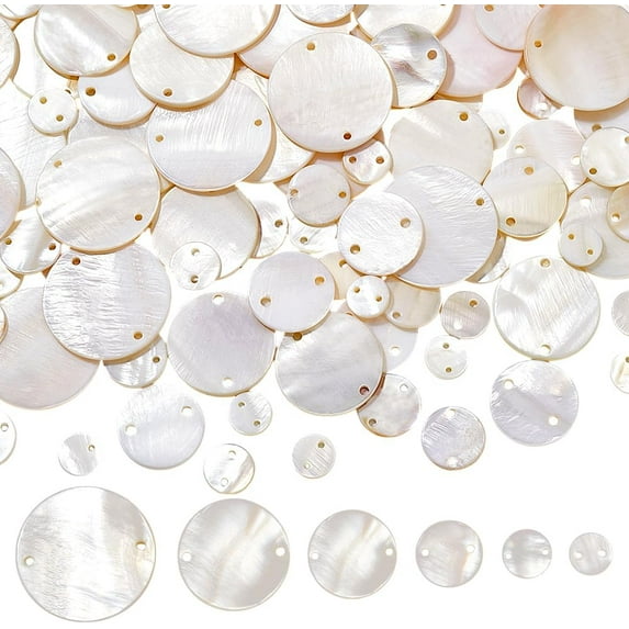 120Pcs Flat Round Shell Beads 6 Sizes Shells Pieces with 2 Hole Natural ...