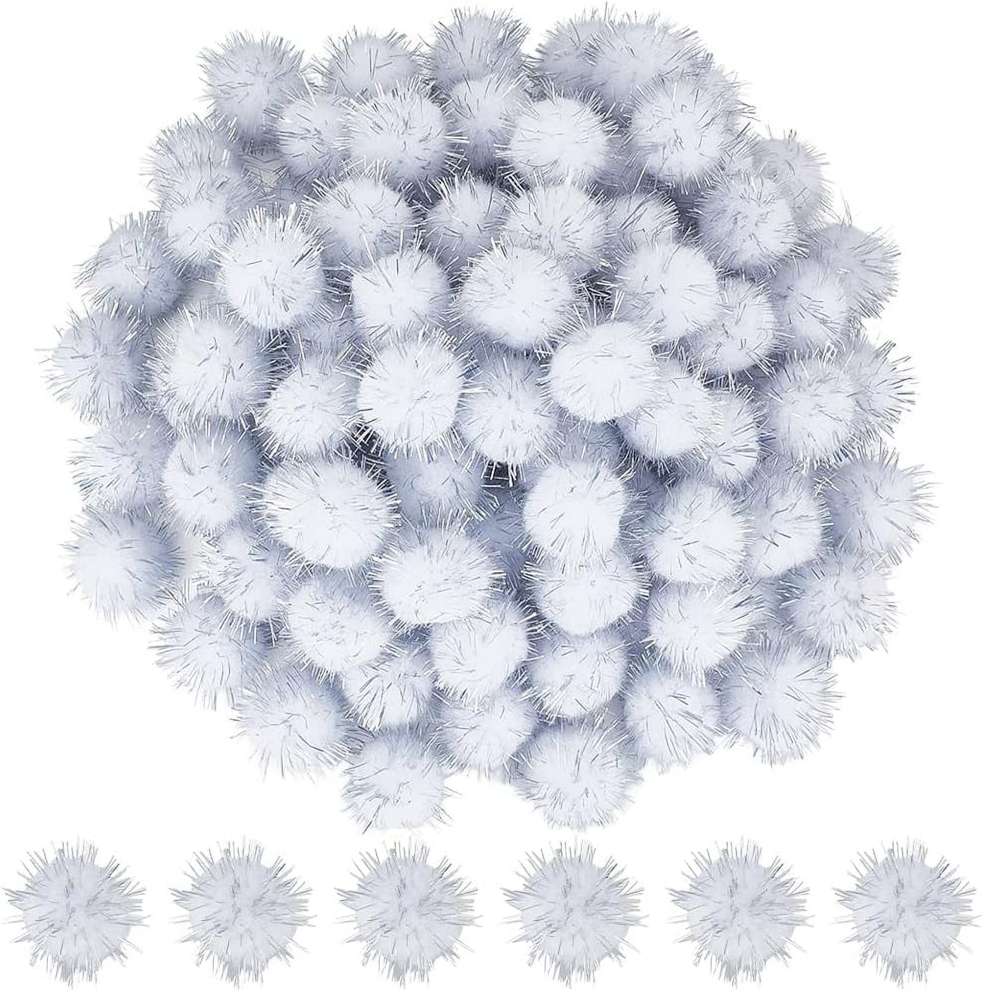 120Pcs Glitter Pom Pom Sparkle Balls Crafts Bulk 25mm White Fibre Soft ...