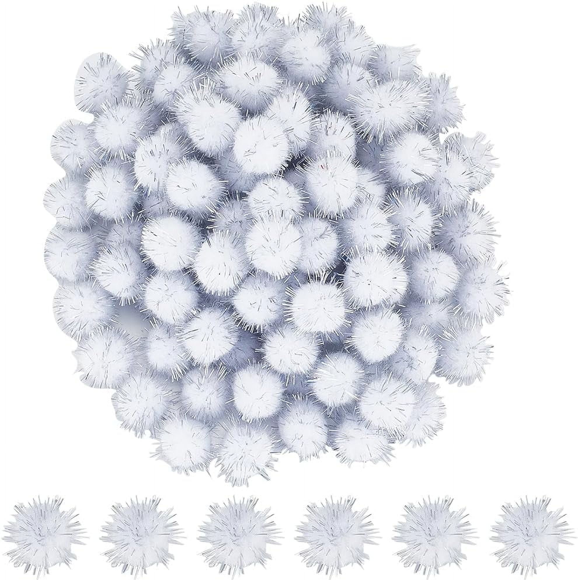 120Pcs Glitter Pompom Balls Sparkle Pom Pom Bulk 20mm White Fibre Soft Fluffy Fuzzy Round Tinsel ...