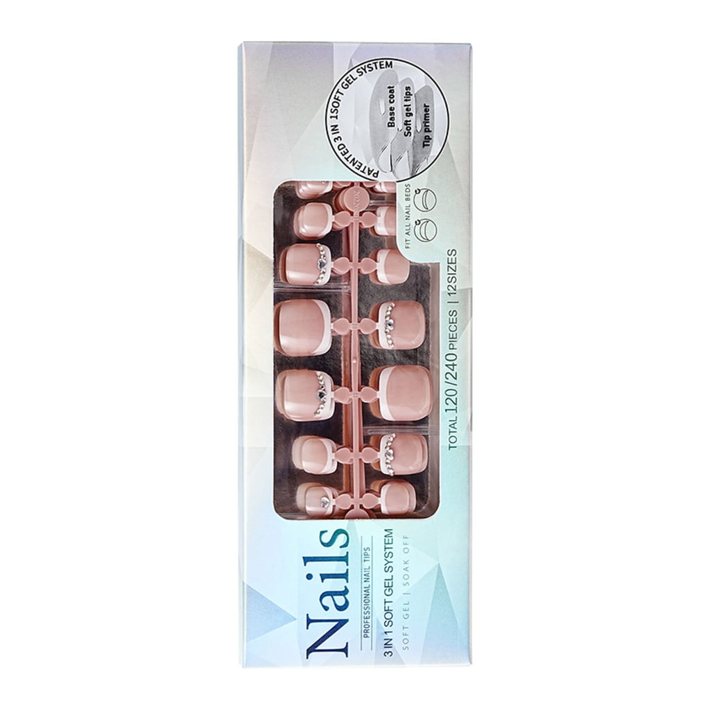120Pcs Gradient Press On Toenails For French Tip Manicure Home Pedicure ...