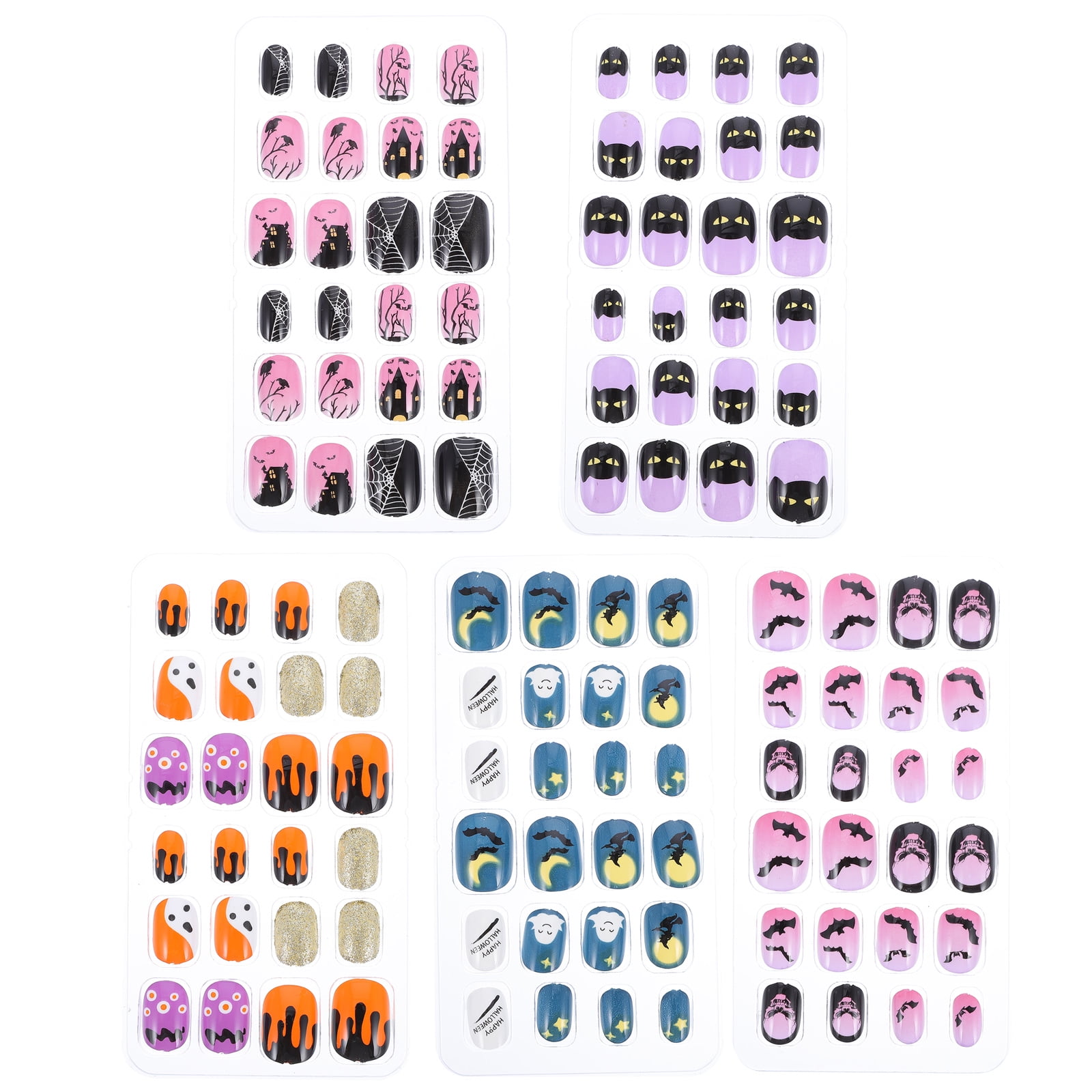 120Pcs Halloween Kids Fake Nails Manicure Press On Full Cover Nail Art ...