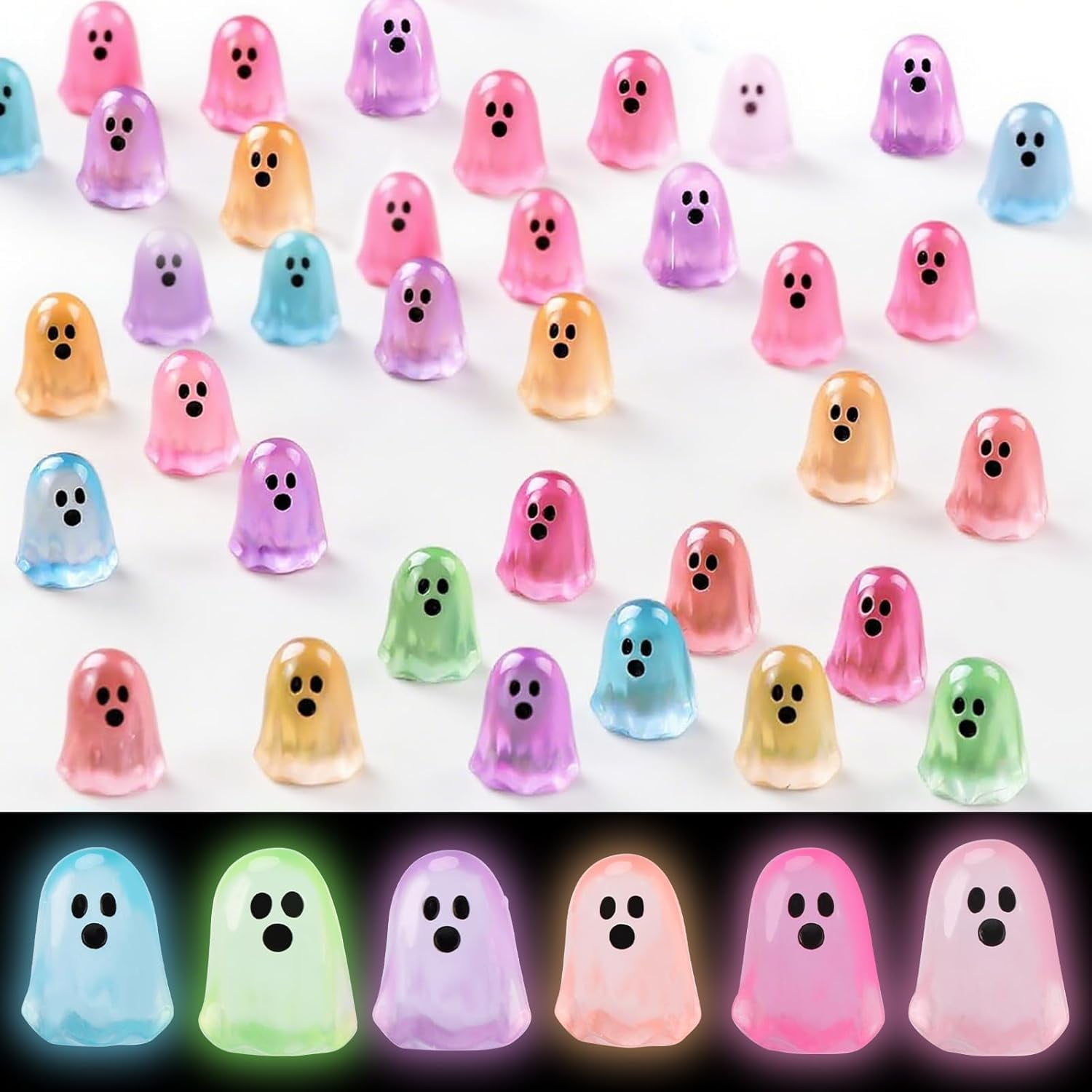 120Pcs Halloween Mini Ghosts Figures, Luminous Tiny Resin Ghosts ...