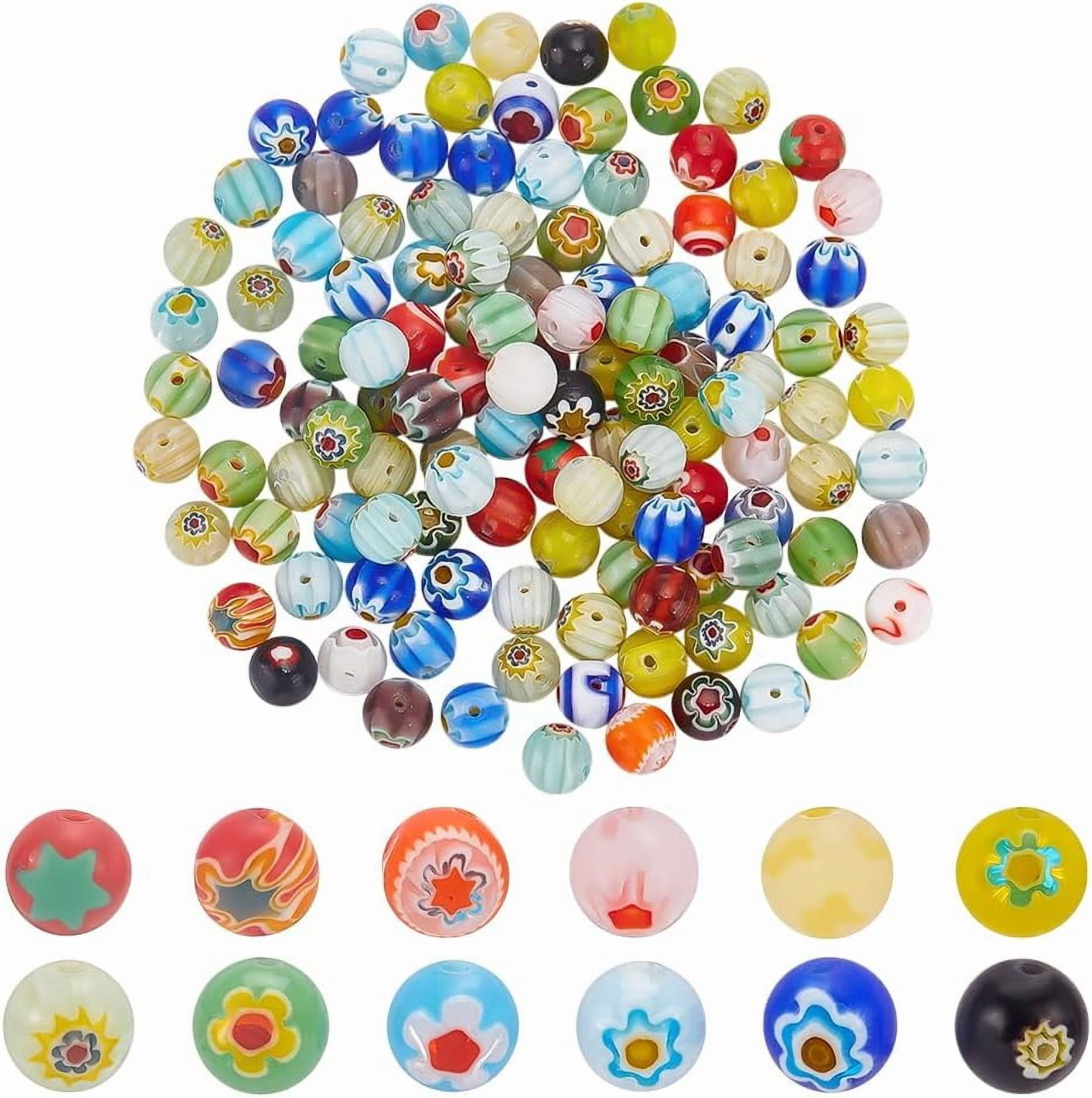 120Pcs Handmade Millefiori Glass Round Beads 8mm Smooth Loose Assorted ...