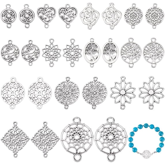 120Pcs Jewelry Connectors Charm Links 13 Styles Tibetan Flower Charms ...