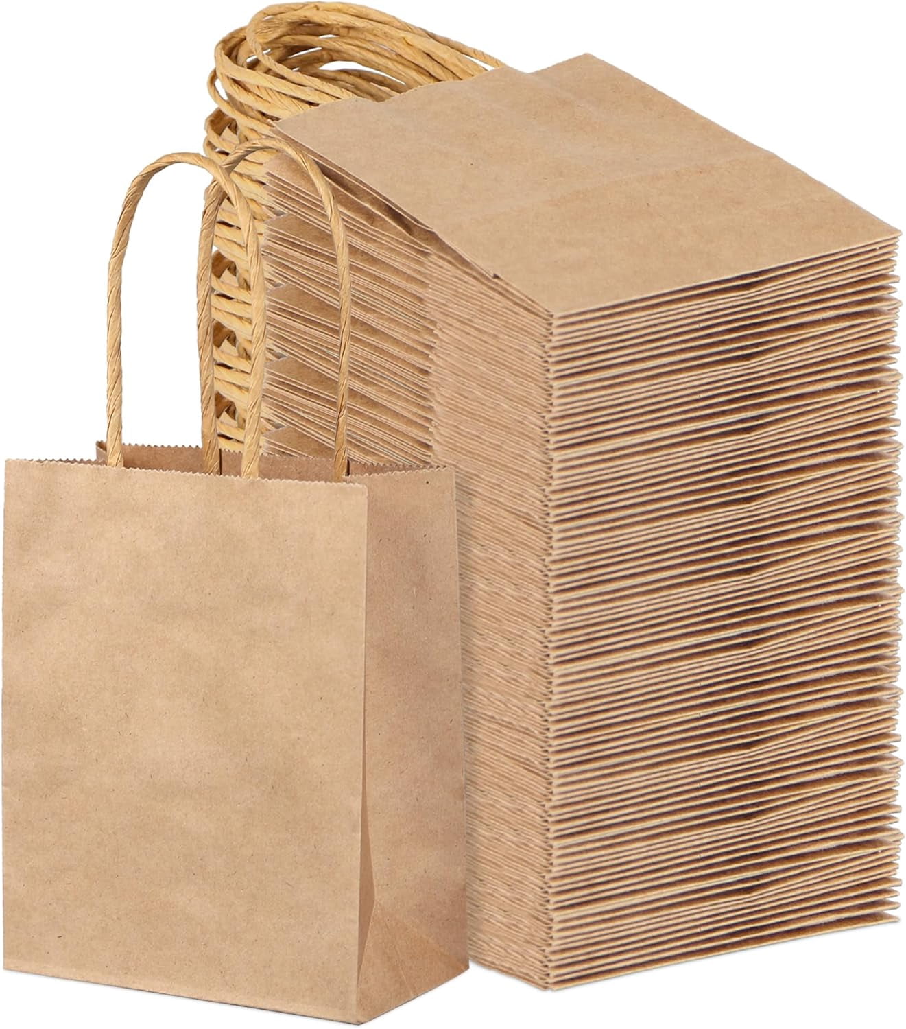 120Pcs Mini Gift Bags Bulk Kraft Paper Bag - 4.7"x2.4"x6.5" Small Brown ...