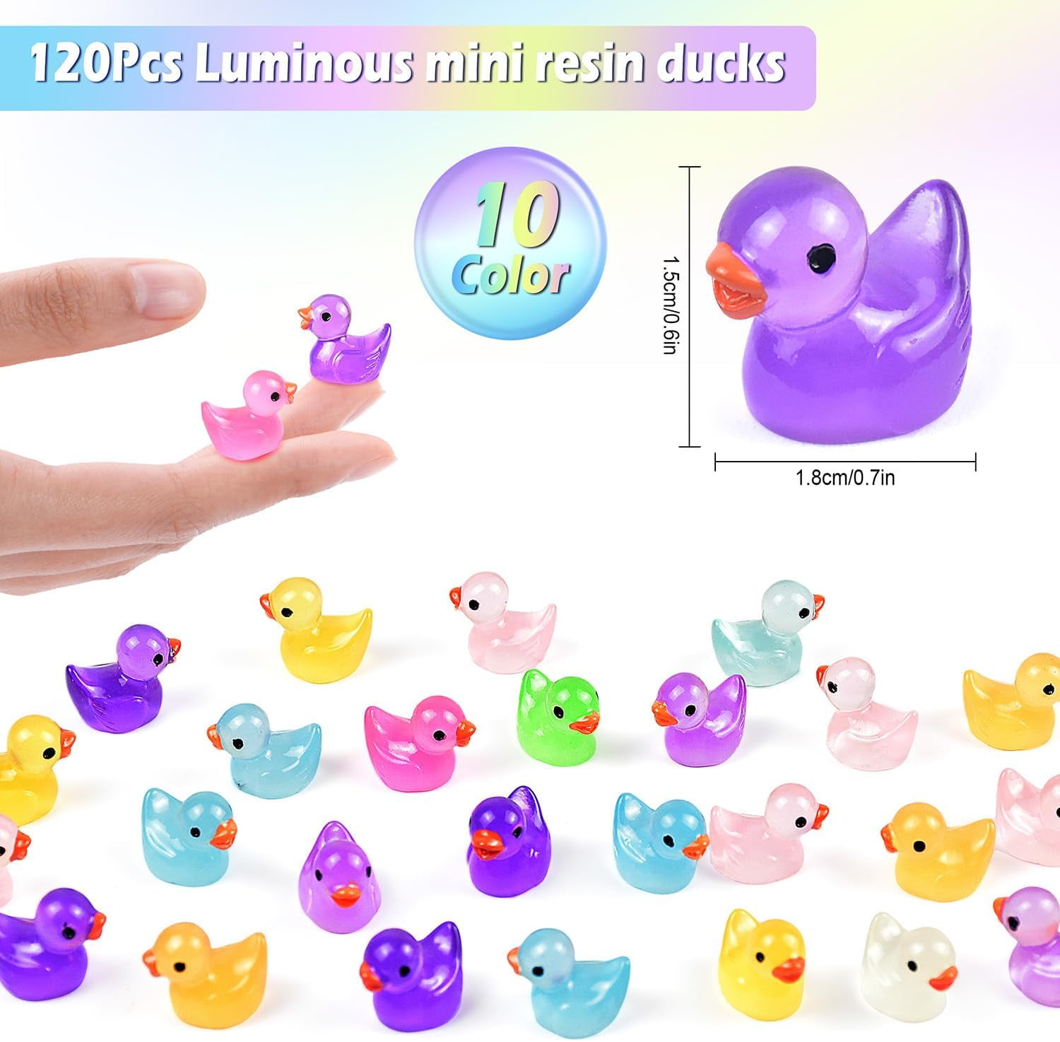 120Pcs Mini Resin Ducks Luminous Mini Ducks Glow in The Dark, Tiny ...