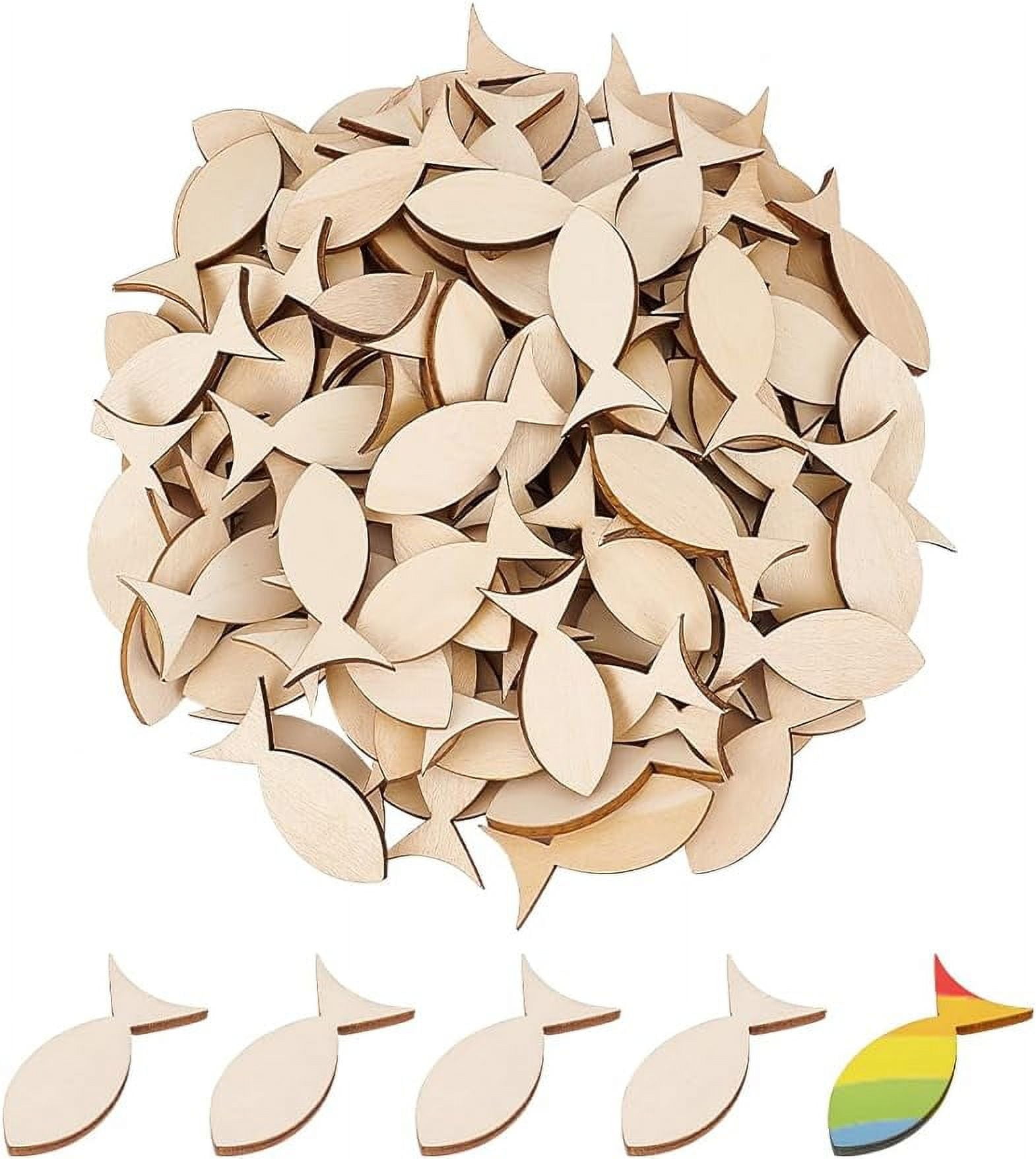 120Pcs Natural Wood Fish Cutouts 1.5x0.7inch DIY Unfinished Graffiti ...