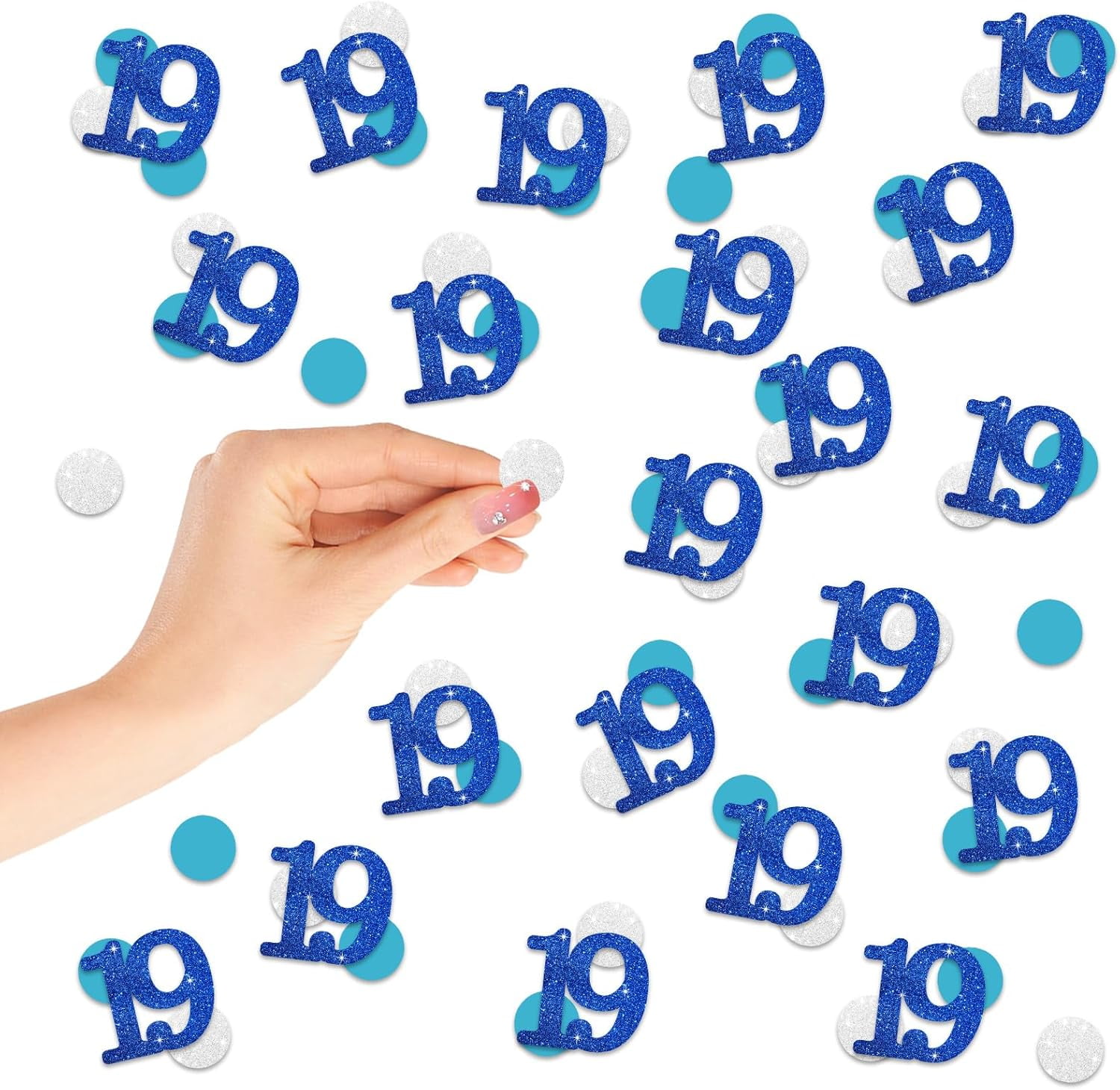 120Pcs Number 19 Confetti, Blue Glitter 19th Birthday Paper Confetti ...
