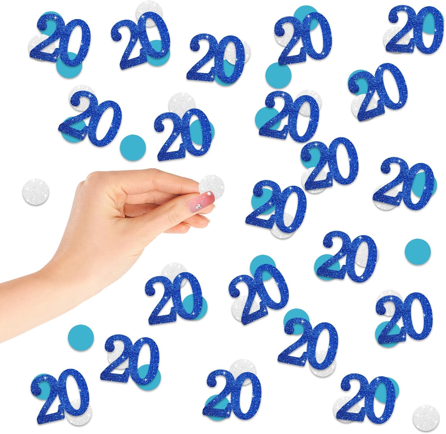 120Pcs Number 20 Confetti, Blue Glitter 20th Birthday Paper Confetti ...