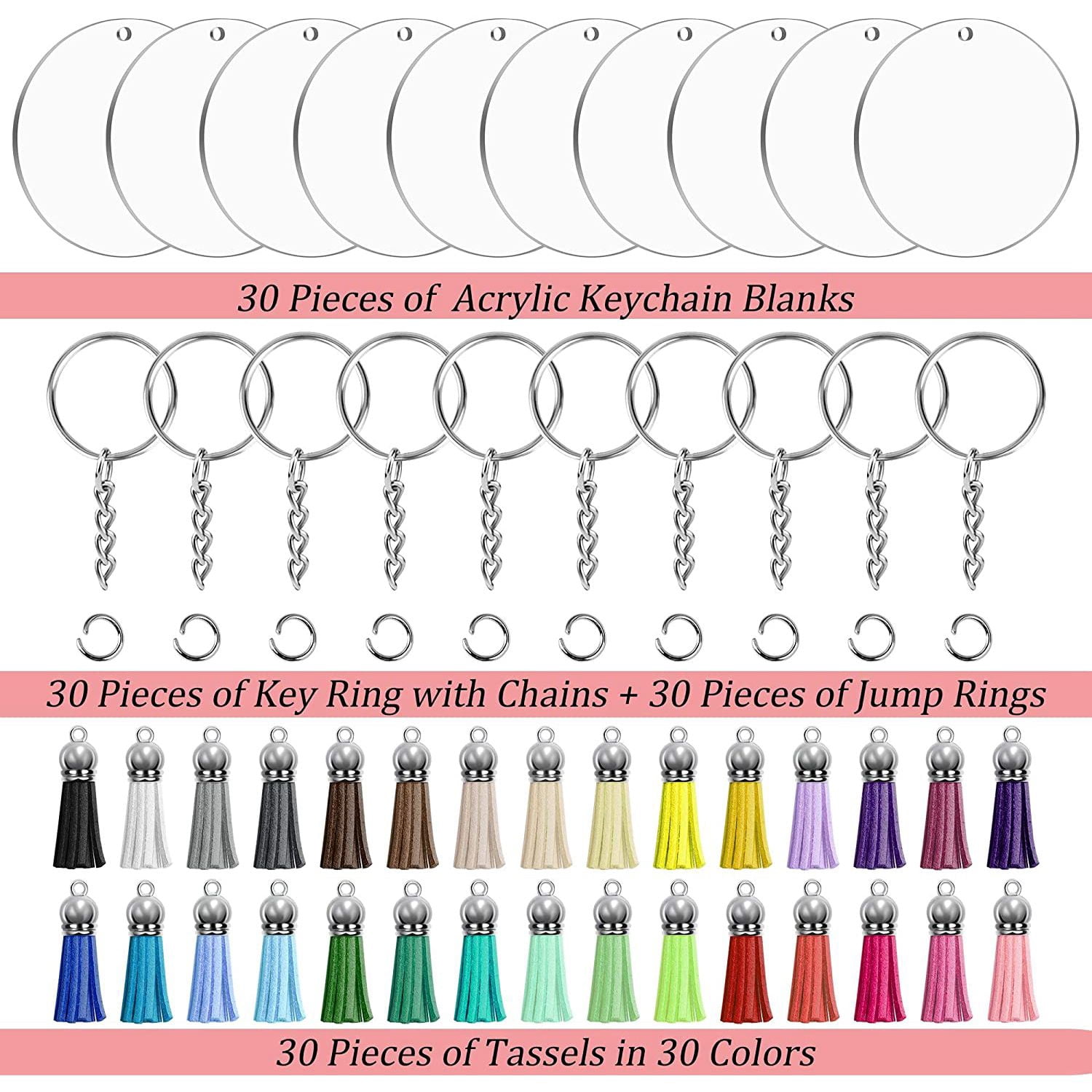 120Pcs Ornament Blanks Kit Including Blanks, Tassels, Key Chain Rings ...