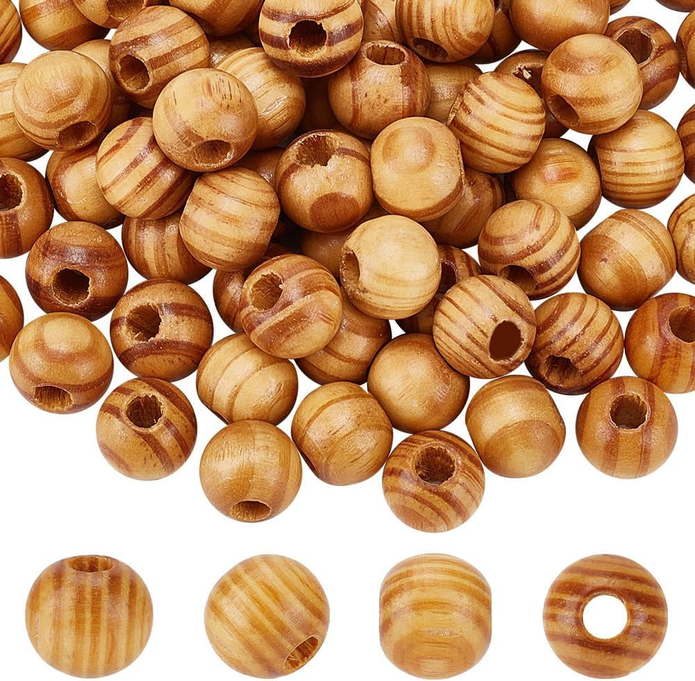 120Pcs Pinewood Large Hole European Beads Round BurlyWood 18x15.5mm ...