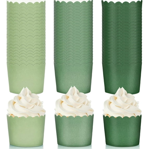 120Pcs Sage Green Paper Baking Cups Scalloped Edge Cupcake Wrappers ...