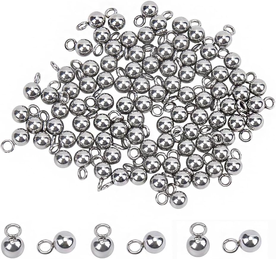120Pcs Stainless Steel Ball Charms Silver Ball Charms Metal Dangle ...