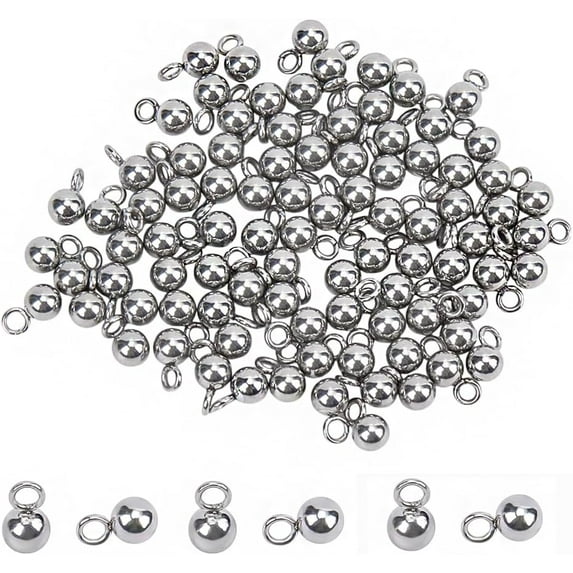 120Pcs Stainless Steel Ball Charms Silver Ball Charms Metal Dangle ...