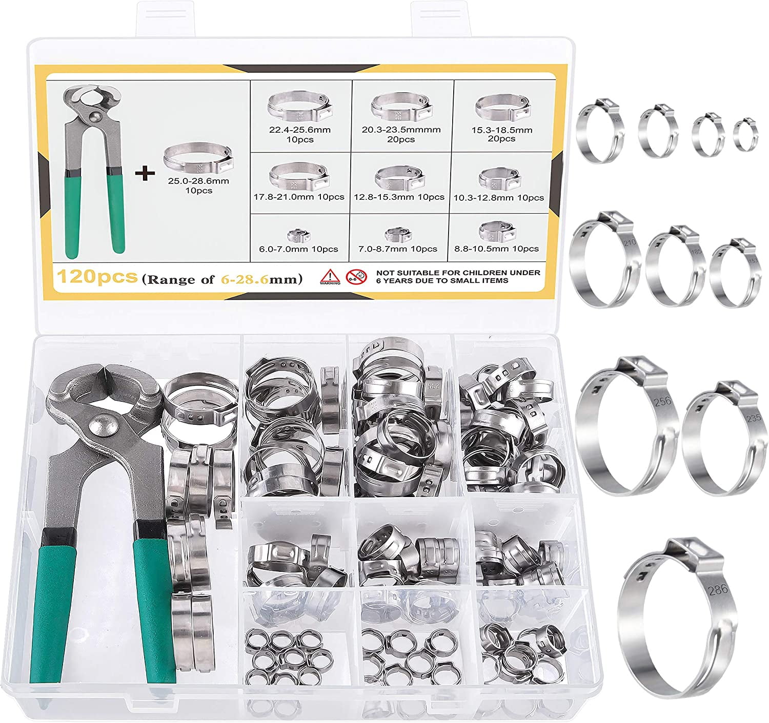 120Pcs Stainless Steel Single Ear Hose Clamps with Ear Clamp Pincer 10 ...