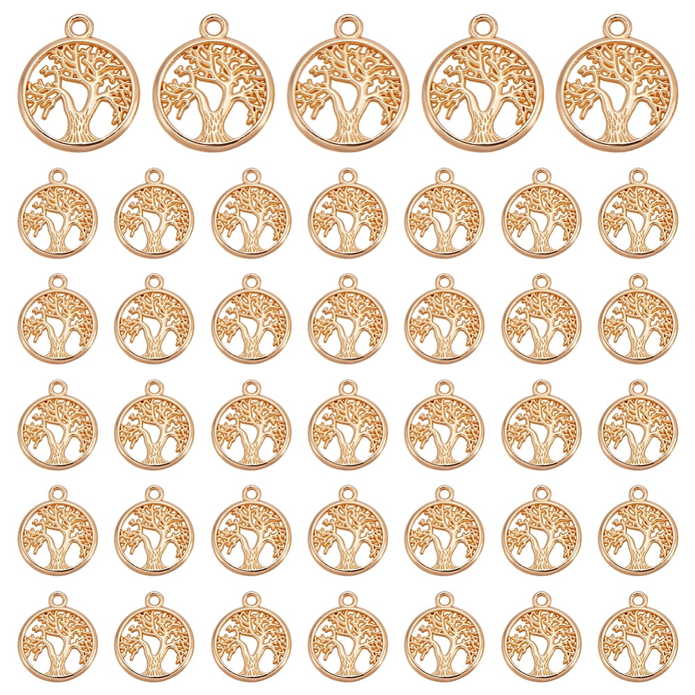 120Pcs Tibetan Style Alloy Pendants Hollow Round Ring with Tree of Life ...