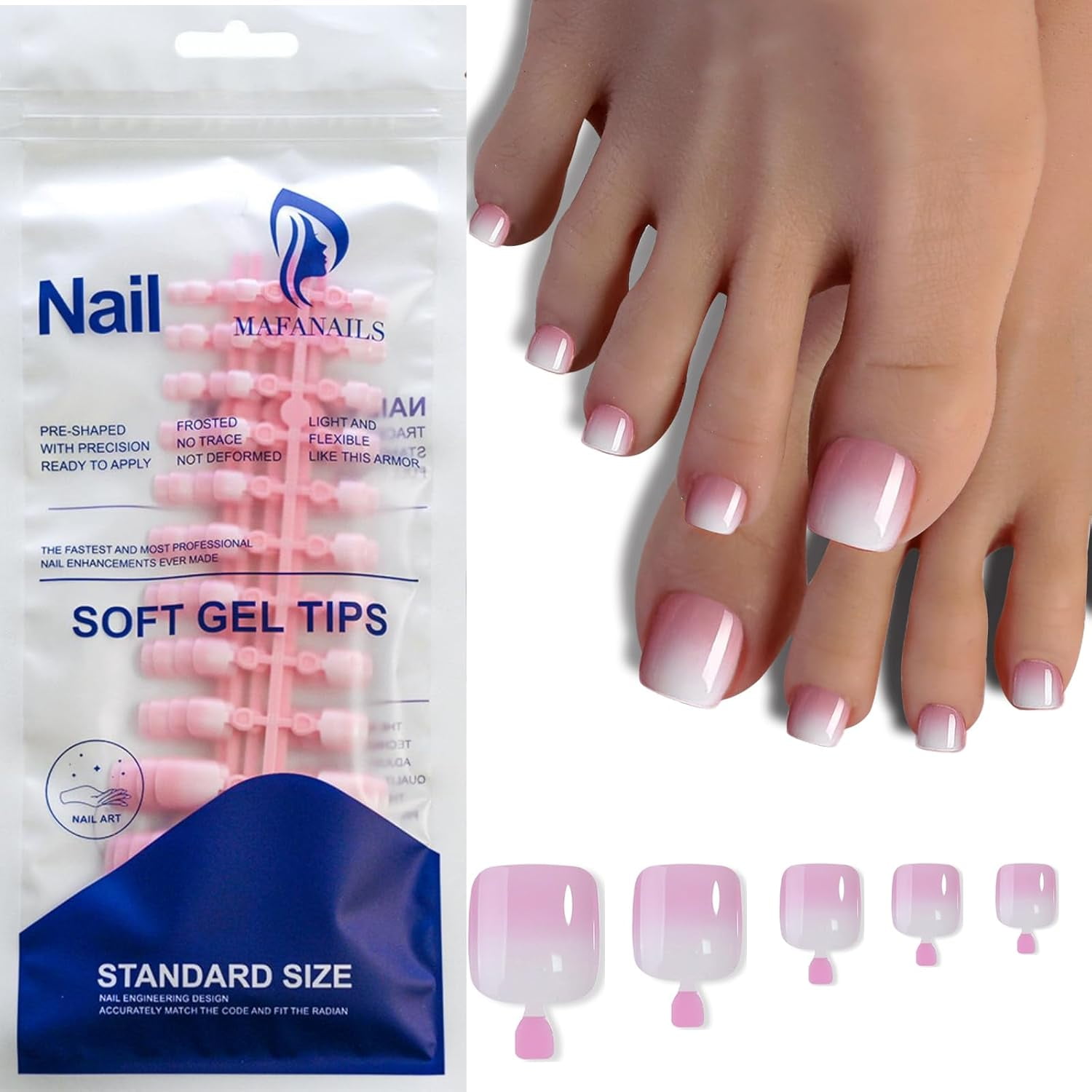120Pcs Toe Nail Tips - Short Gradient Toenail Press Ons,Pink White ...