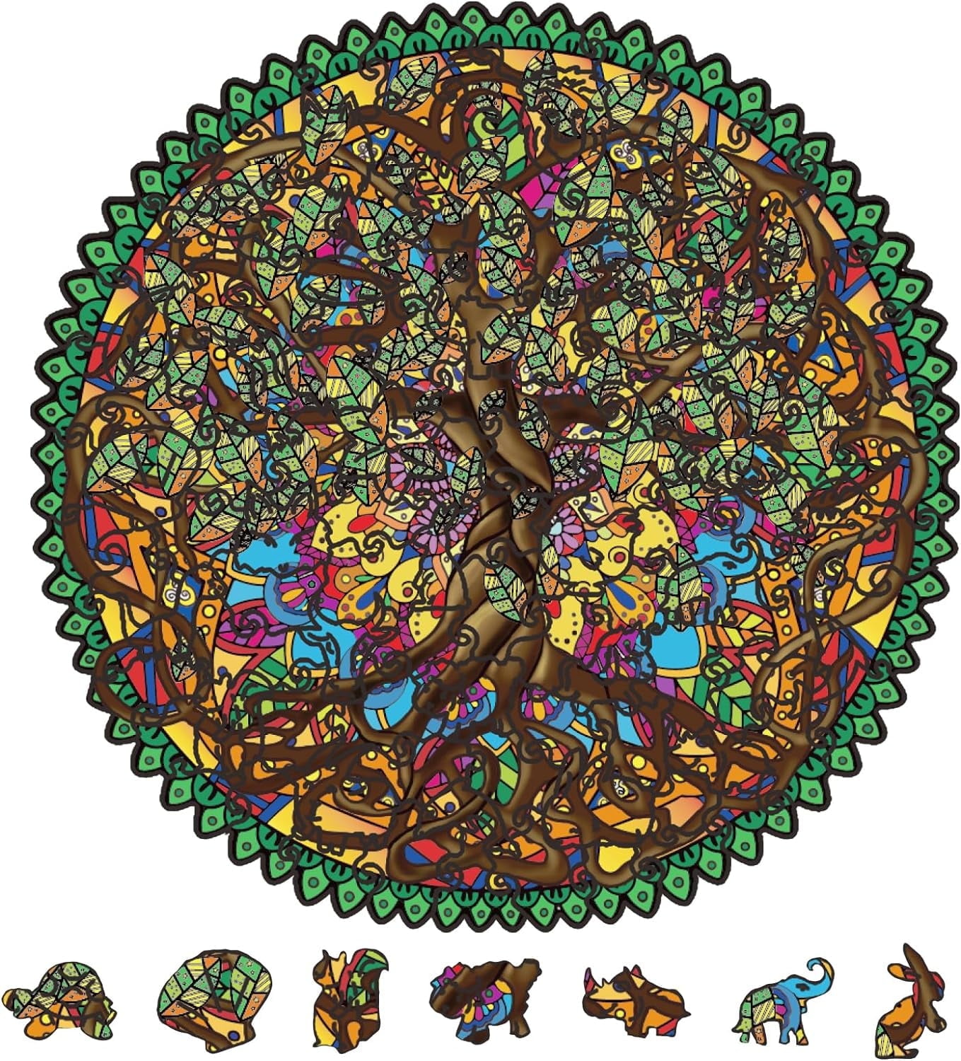 120Pcs Tree of Life Wooden Jigsaw Puzzles for Adults Round Shaped ...
