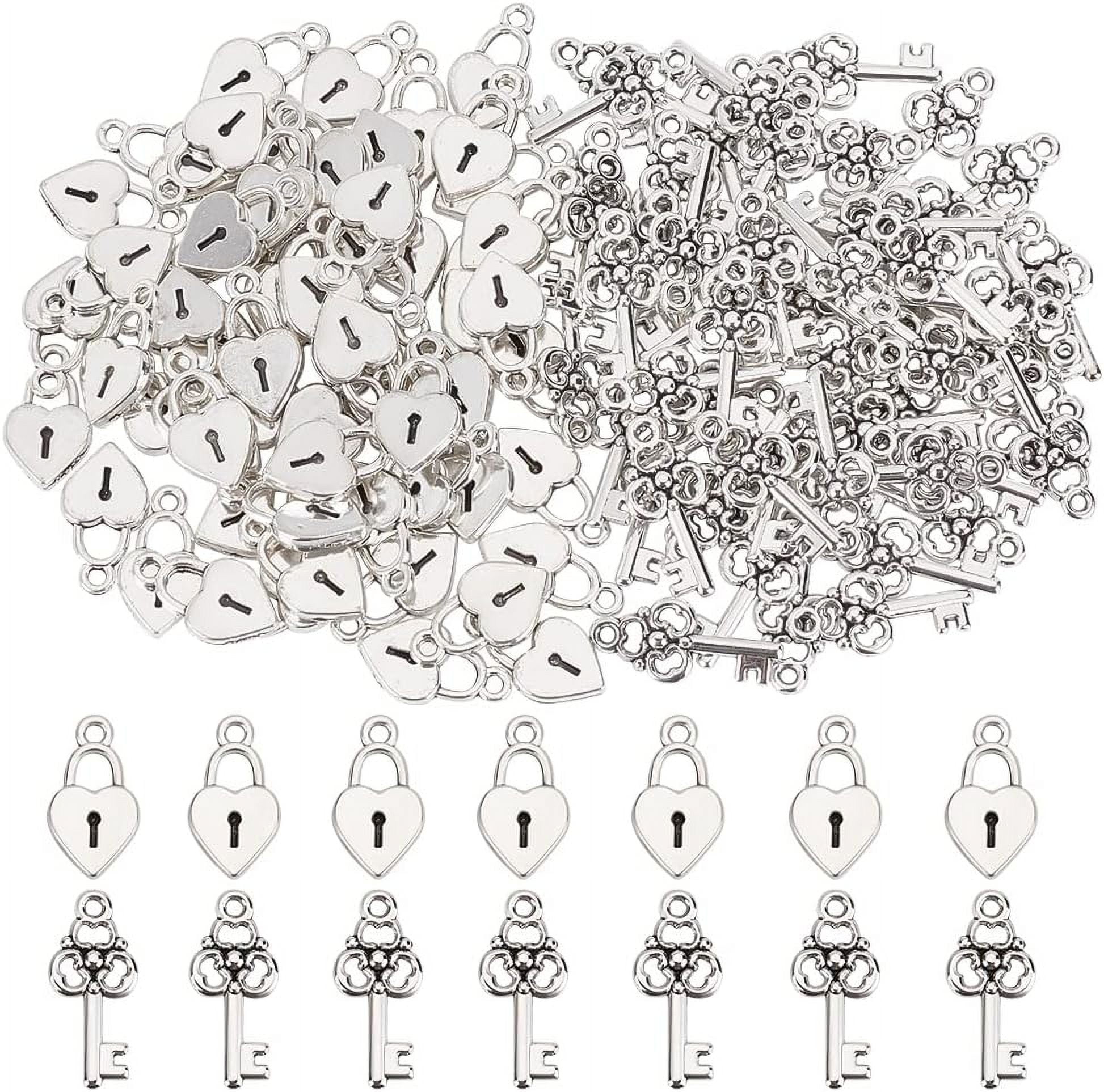 120Pcs Vintage Filigree Key Heart Lock Charm Set Silver Tibetan Heart ...