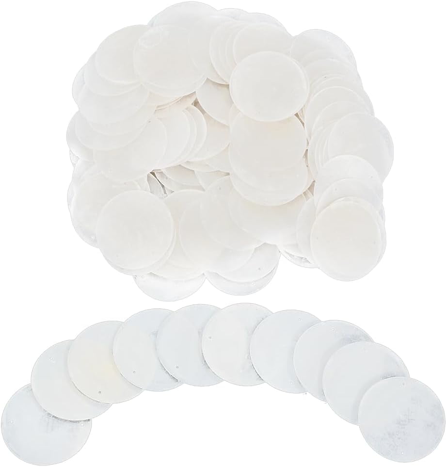 120Pcs White Flat Round Shells Pieces 2 Inch Natural Shells with 2 ...