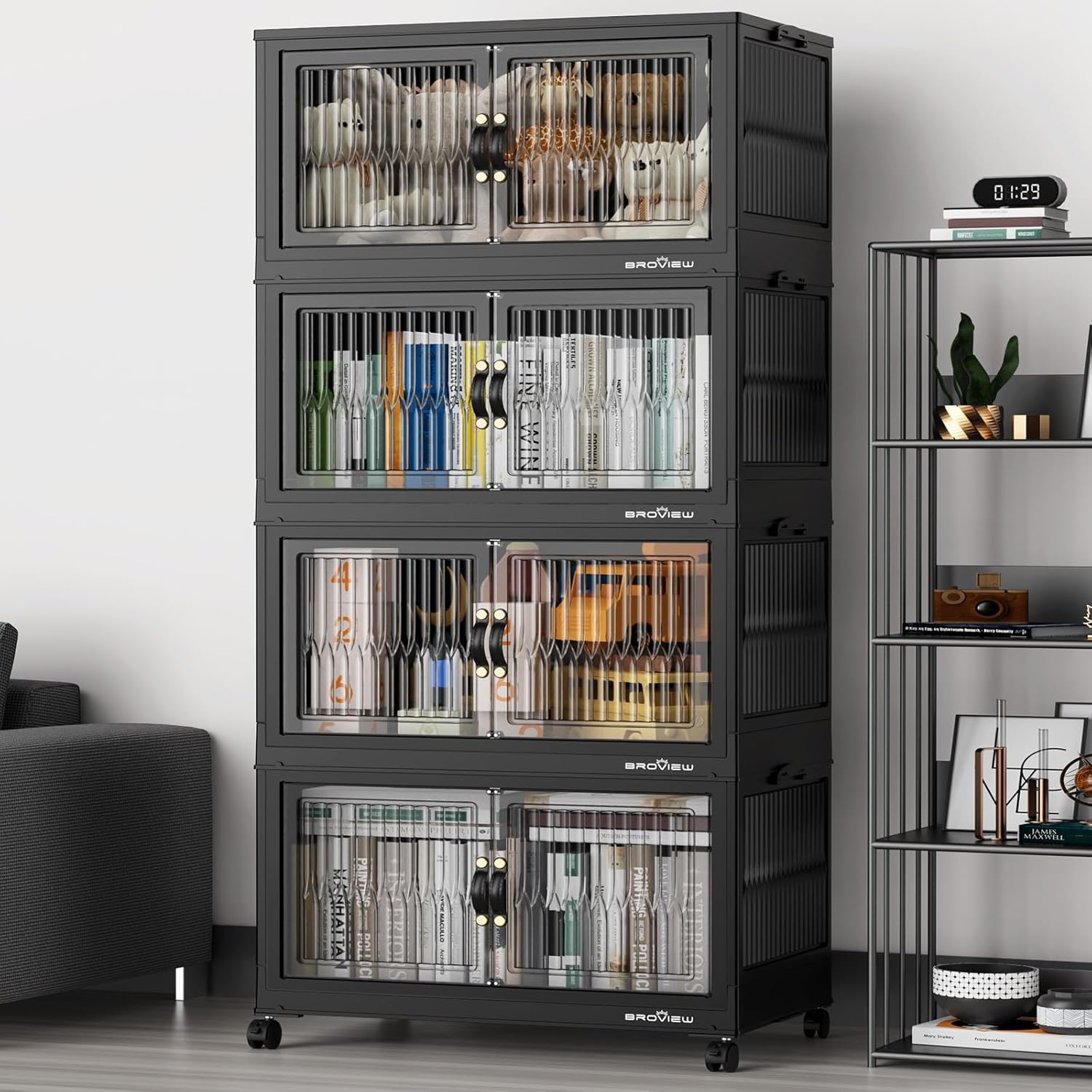 120QT Folding Storage Bins with Lid, Stackable Closet Organizer and ...