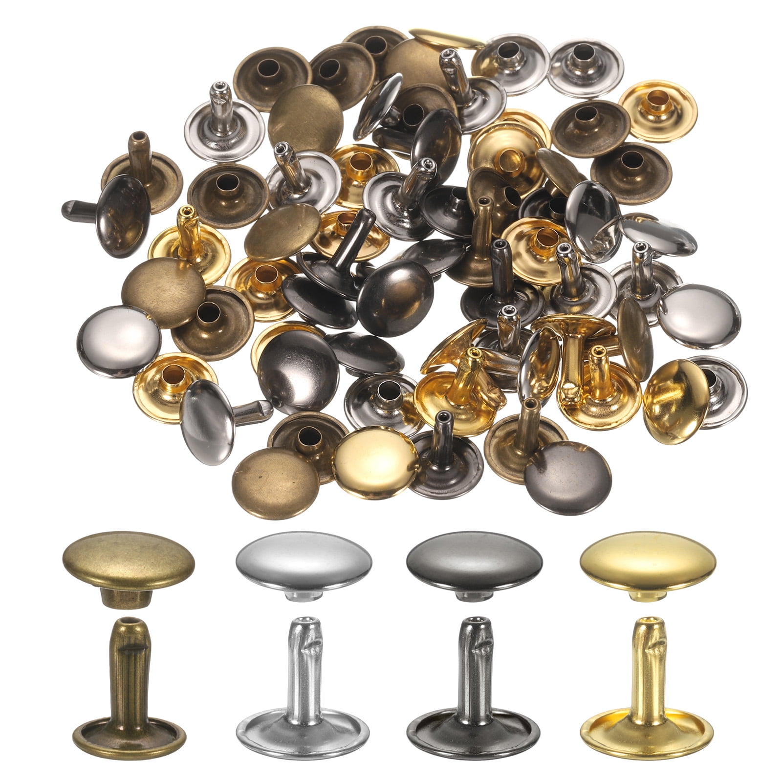 120Set Leather Rivets, 12mm Double Cap Rivet Tubular Metal Studs, 4 ...