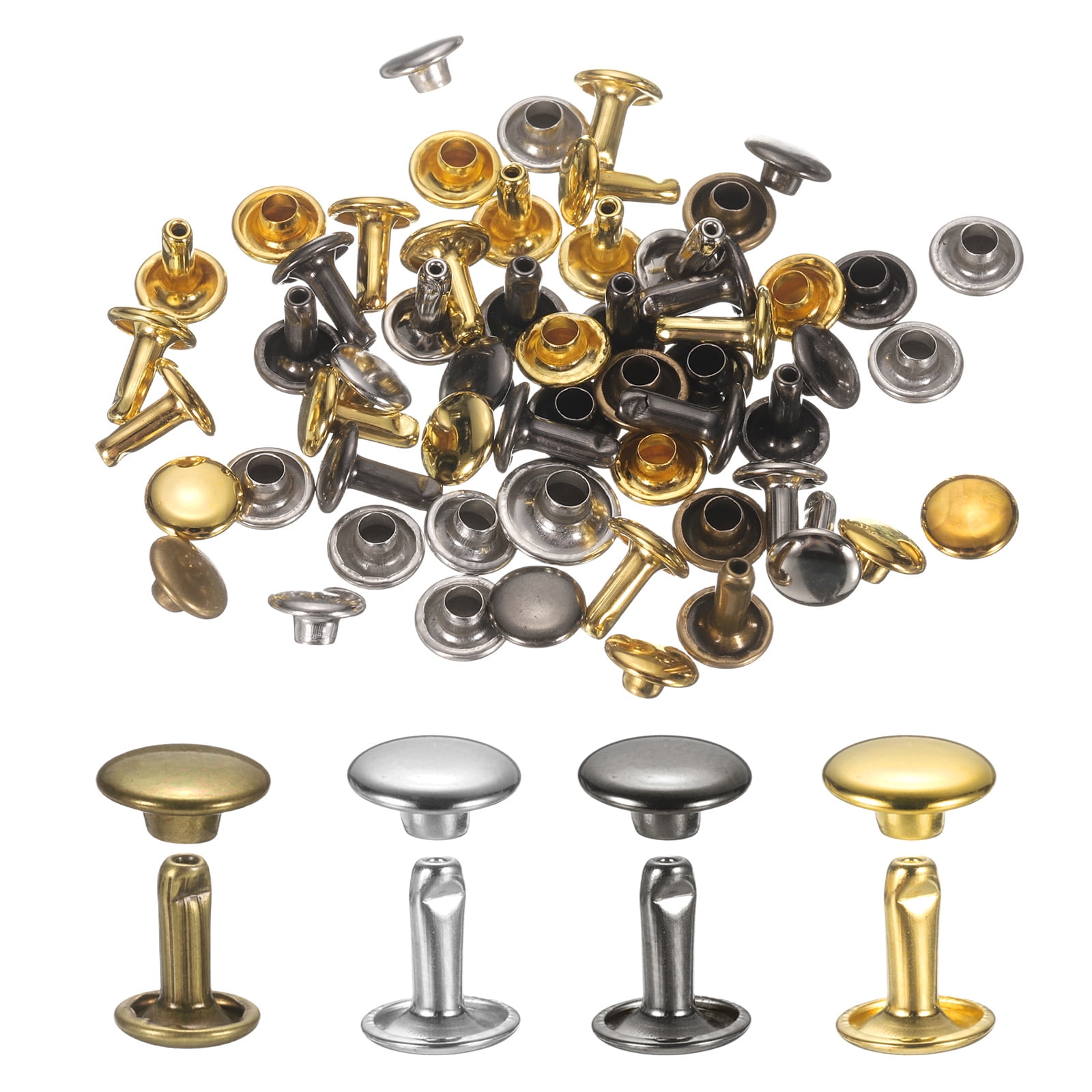 120Set Leather Rivets, 7mm Double Cap Rivet Tubular Metal Studs, 4 ...