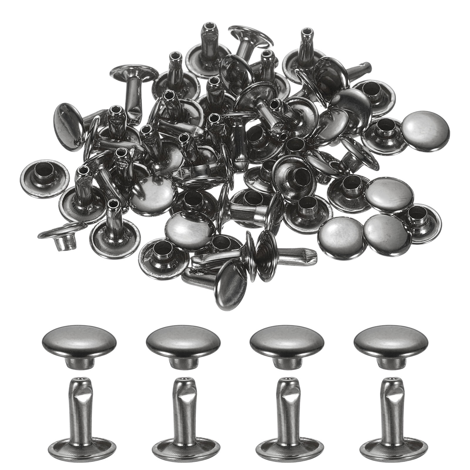 120Set Leather Rivets, 7mm Double Cap Rivet Tubular Metal Studs ...