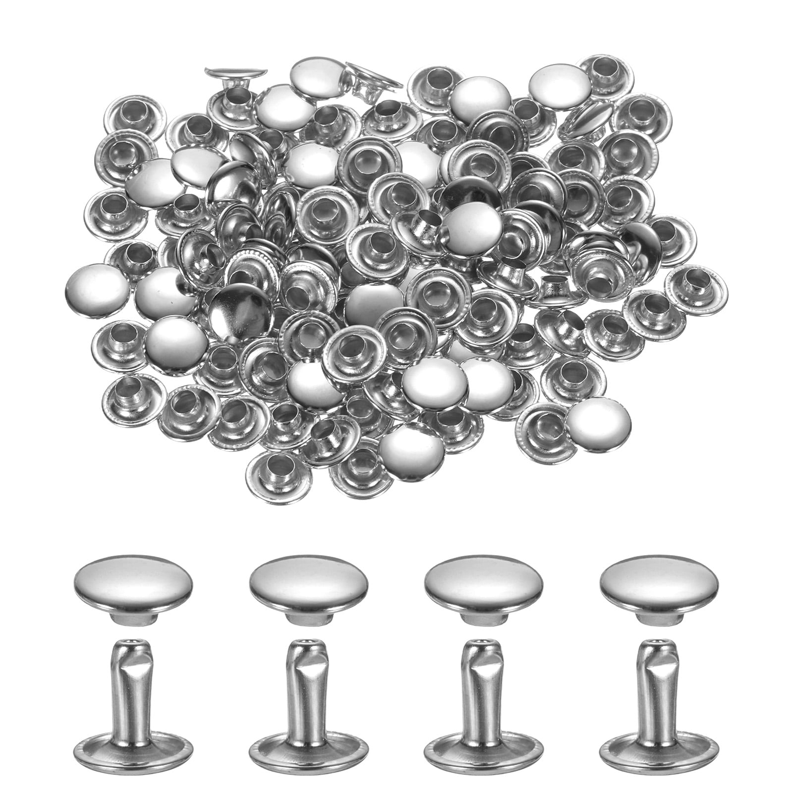 120Set Leather Rivets, 8mm Double Cap Rivet Tubular Metal Studs, Silver ...