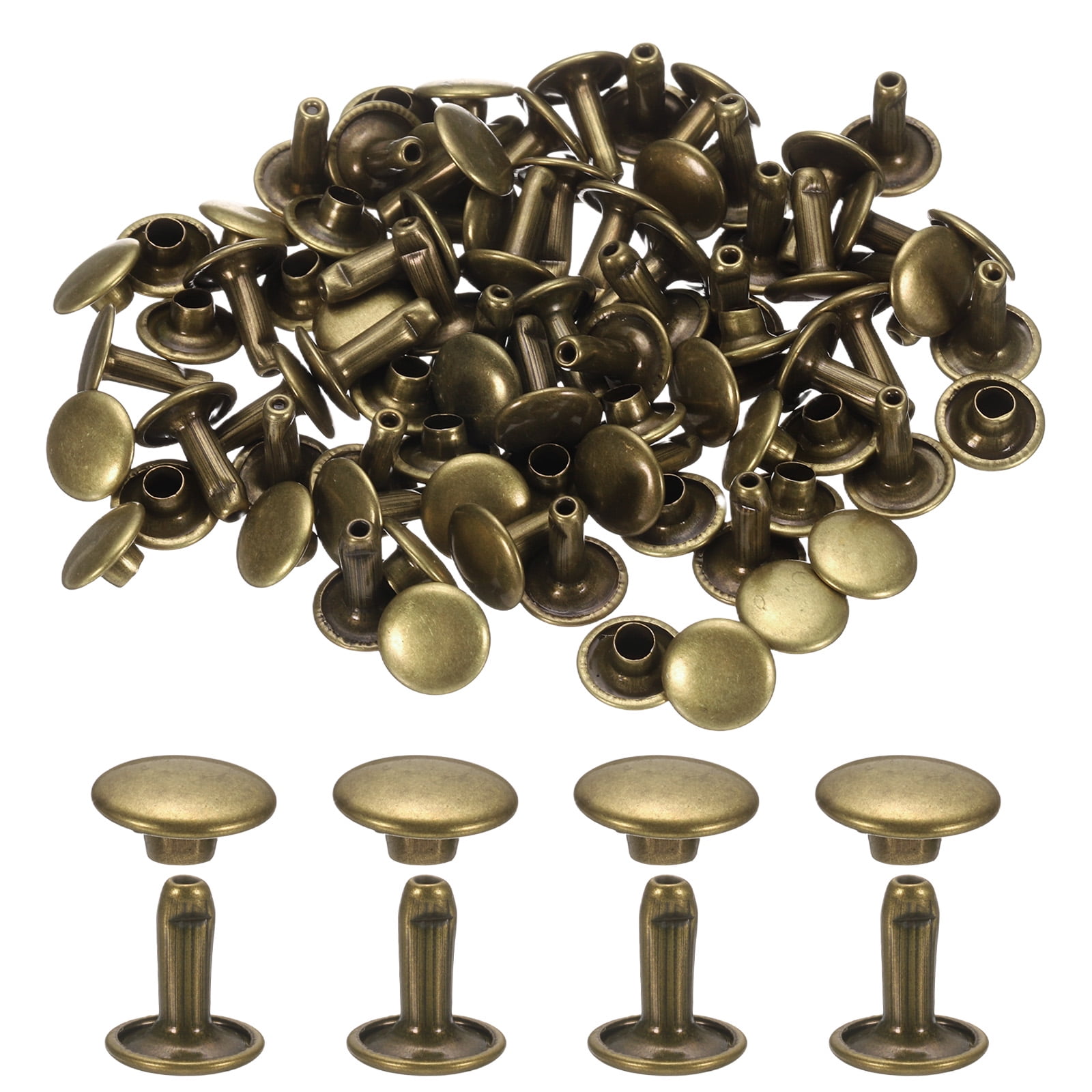 120Set Leather Rivets, 9mm Double Cap Rivet Tubular Metal Studs, Bronze ...