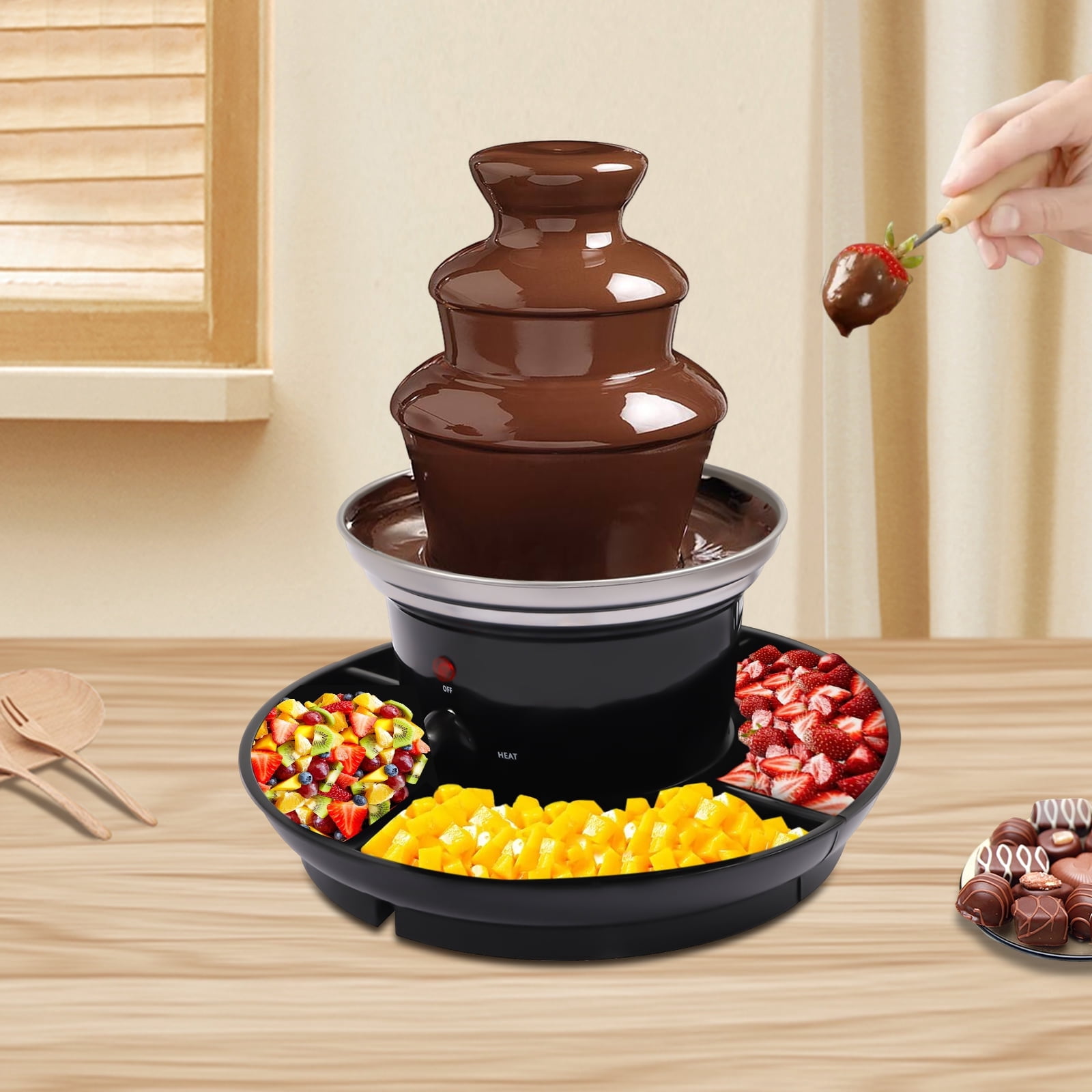 120V 25W Stainless Steel Chocolate Fondue Fountain, 3-Tier Party ...